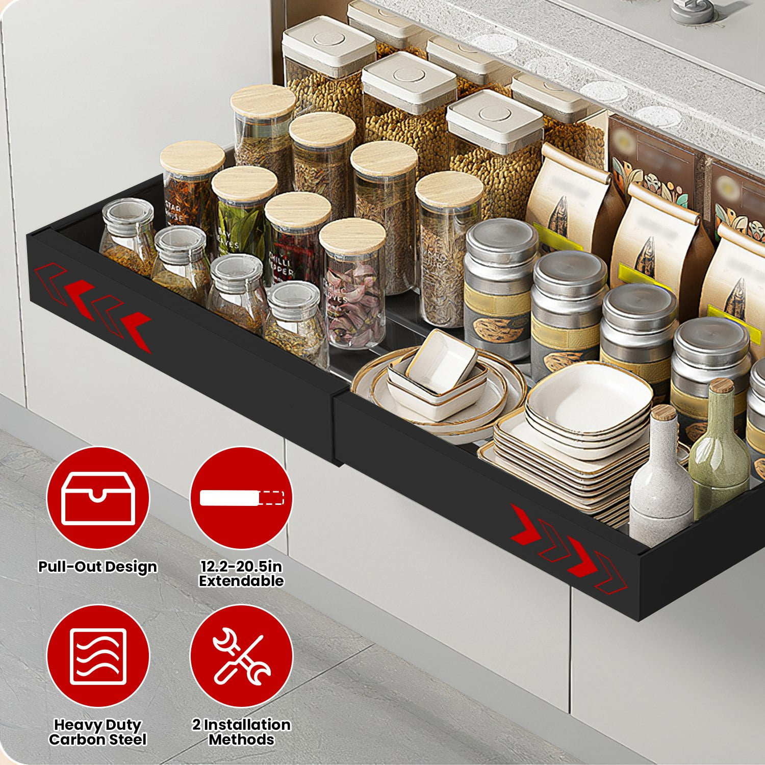 Moclever Expandable Pull out Cabinet Organizer, Carbon Steel Slide out ...