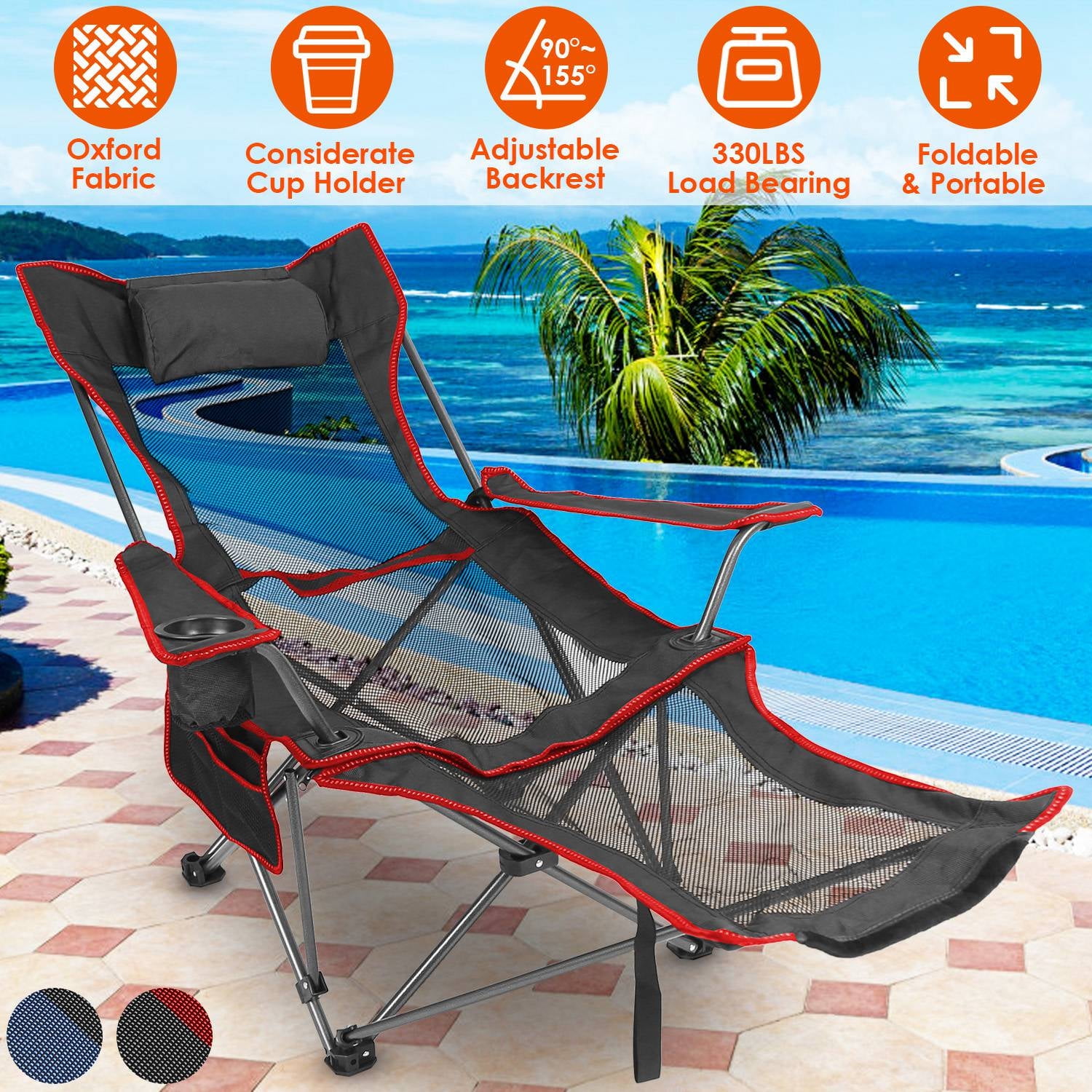 Moclever Foldable Reclining Chair, 2 in 1 Portable Camping Chair Heavy ...