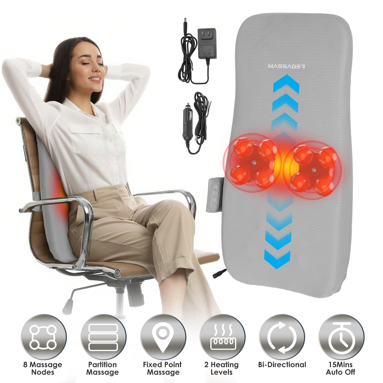 Moclever Full Back Massager with Rolling Kneading Nodes Soothing ...