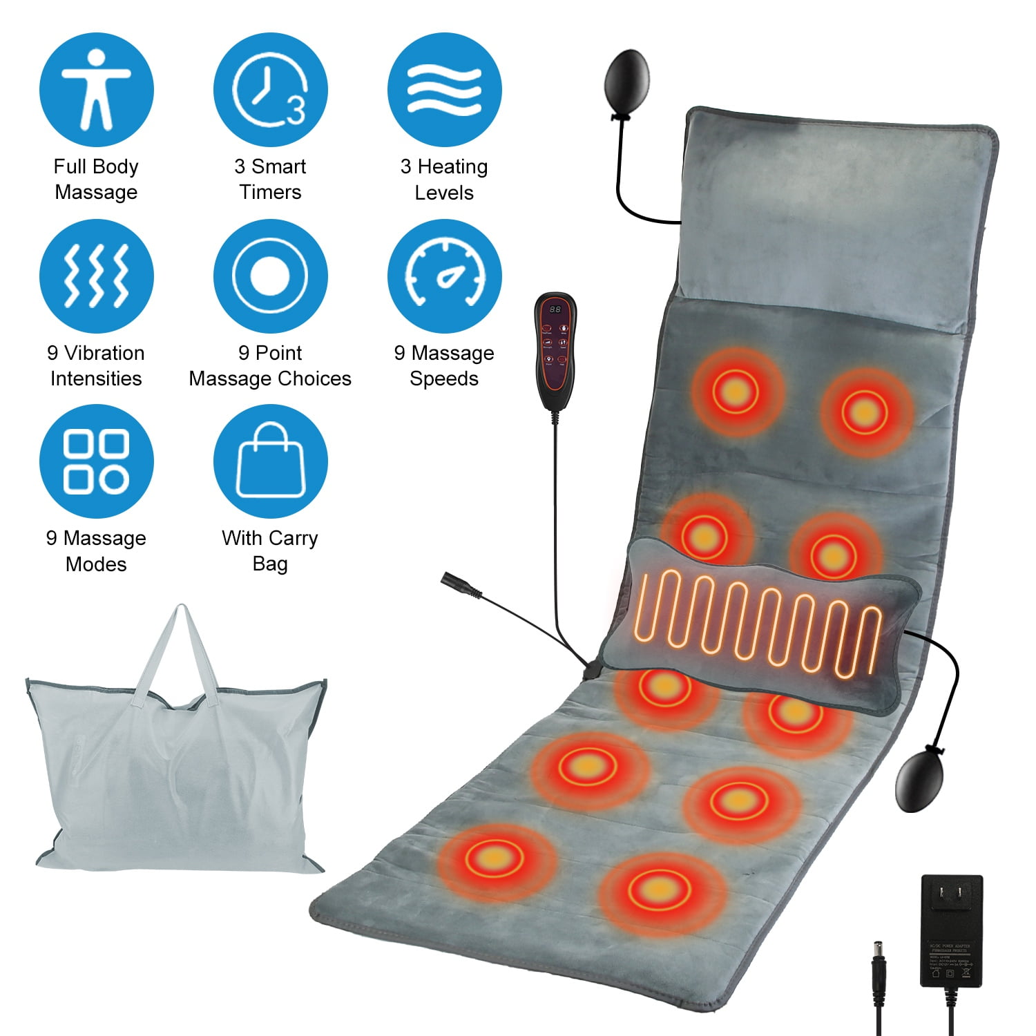Moclever Full Body Electric Massage Mat with Heat Vibration Back ...