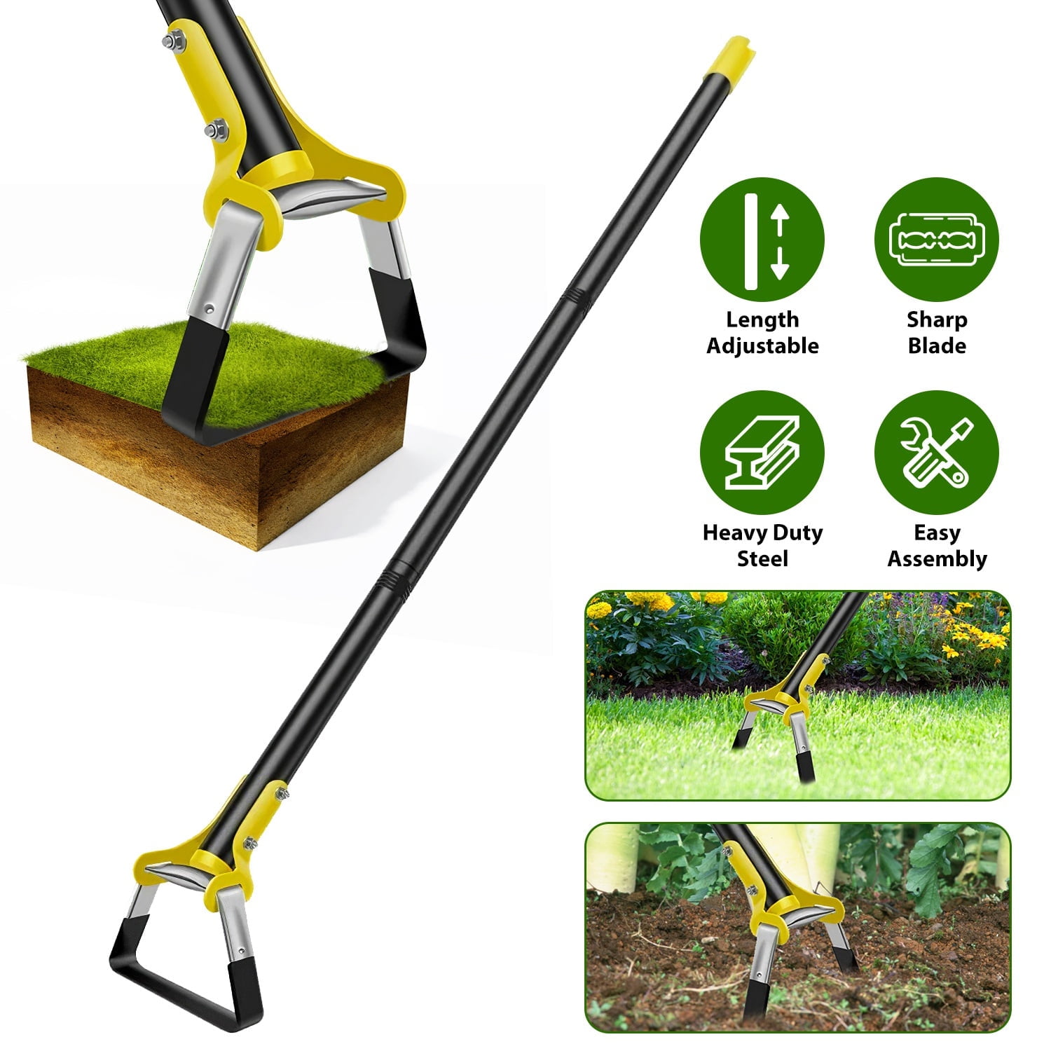 Moclever Garden Hoe, 46in Adjustable Stainless Steel Weeding Rake for ...