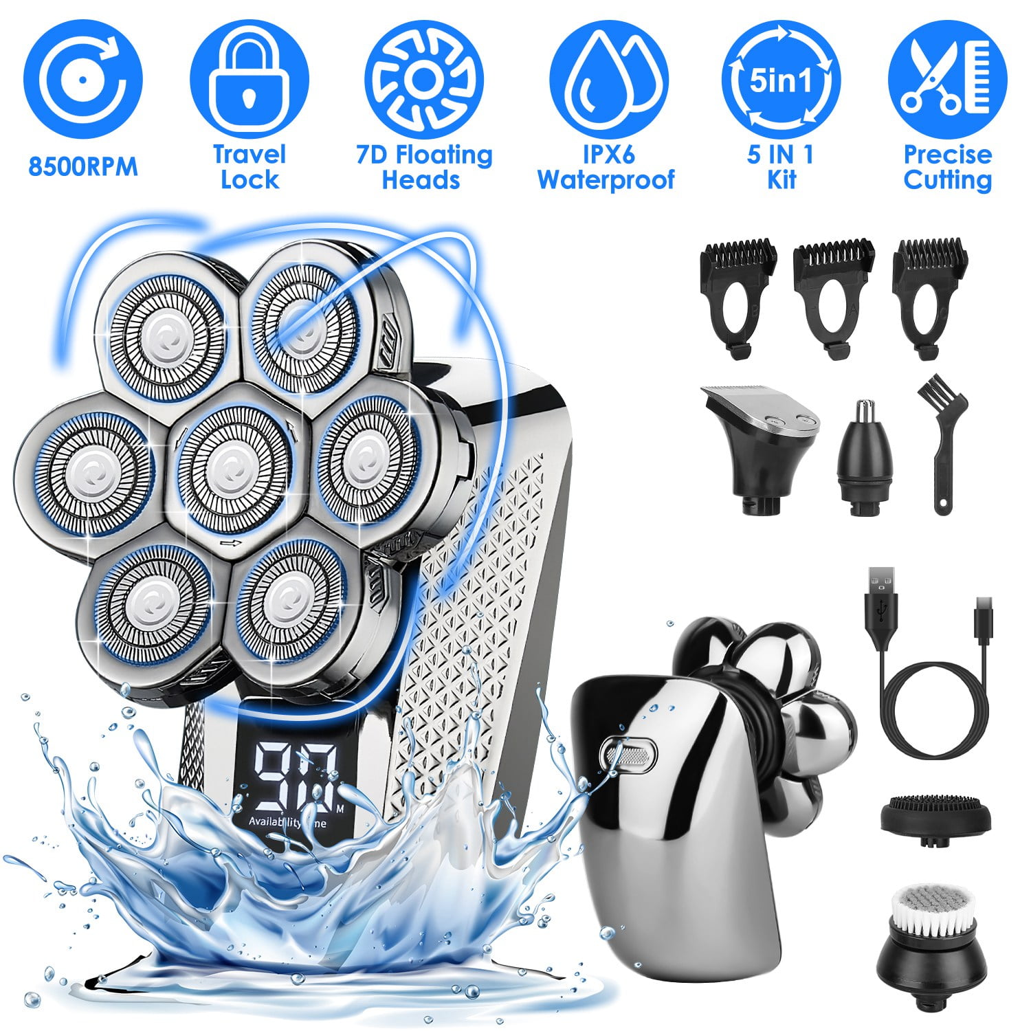 Moclever Head Shavers for Bald Men, 5 in 1 7D Cordless Head Beard ...
