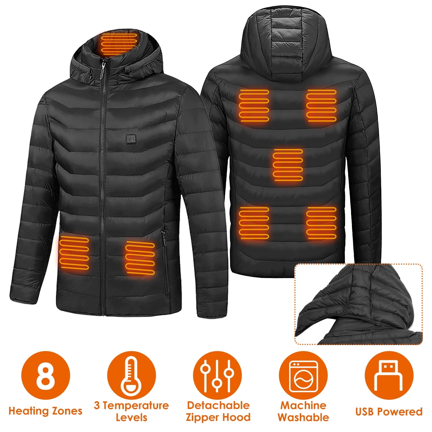 Moclever Heated Jackets for Men Women, Electric Winter Hooded Jacket ...