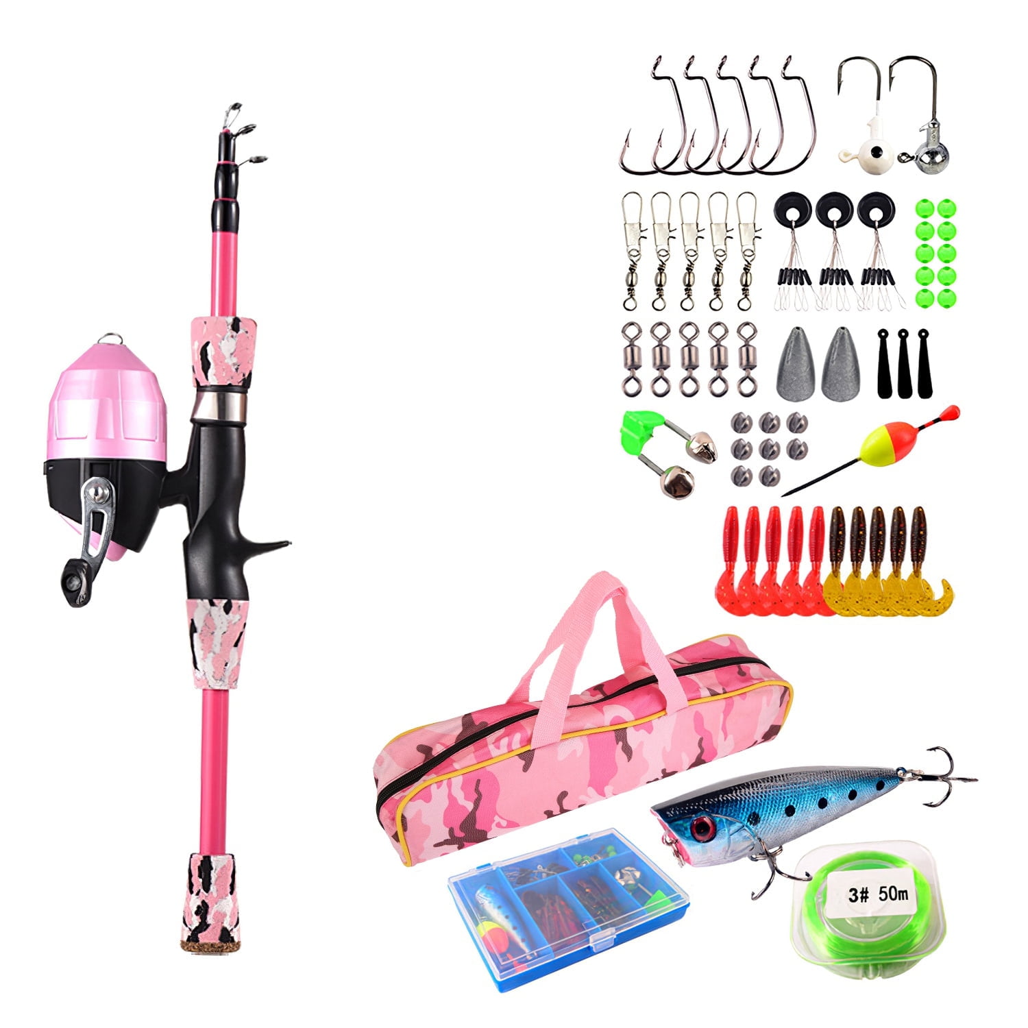 Moclever 4ft Kids Telescopic Fishing Rod and Reel Combo Kit with 56Pcs ...