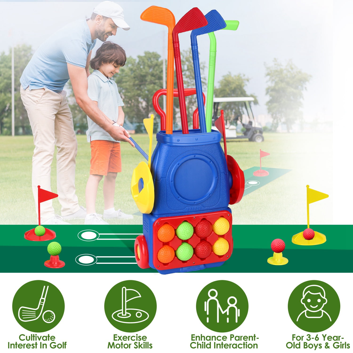 Moclever Kids Golf Clubs Set, Toddler Golf Set with 4 Golf Sticks 8 ...