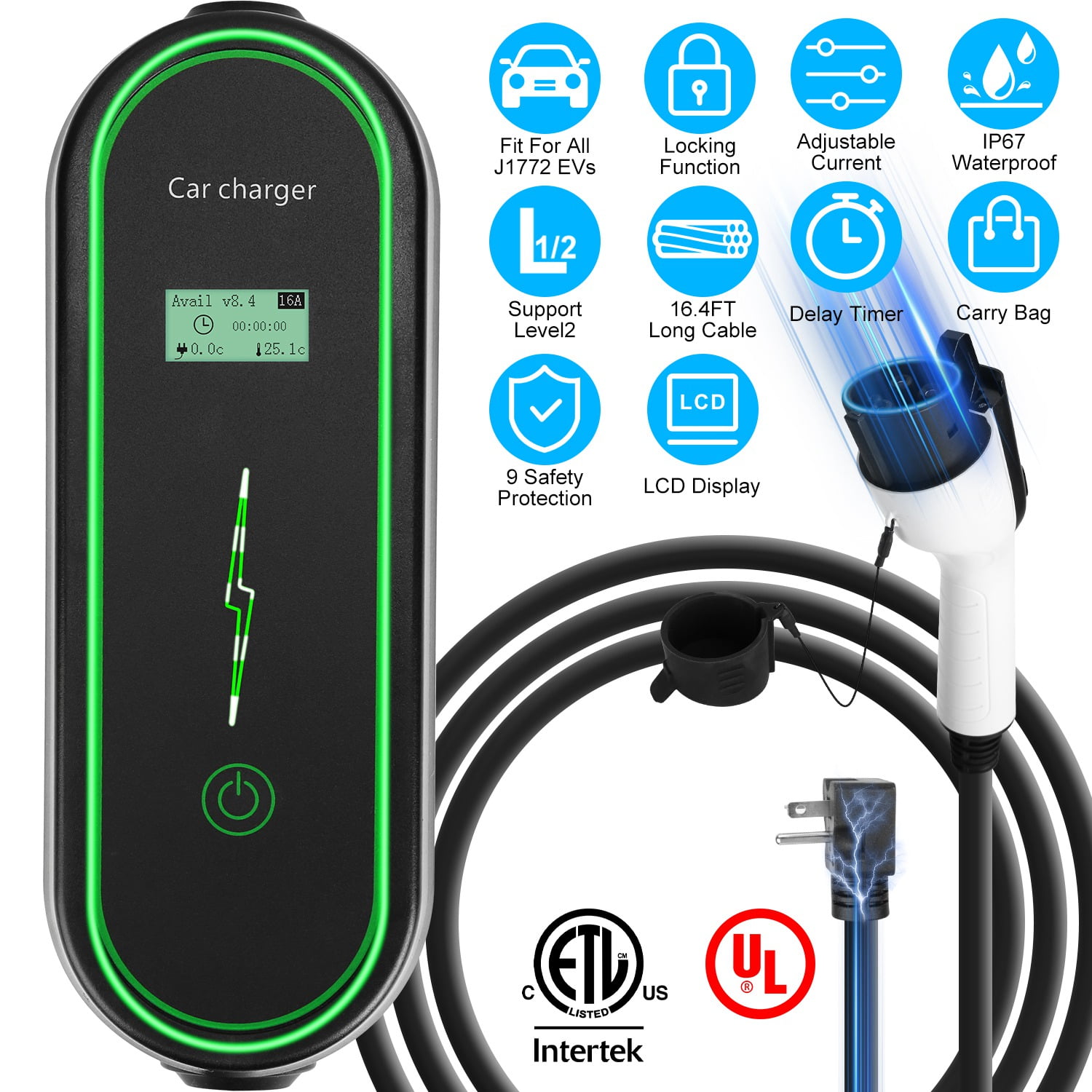 Moclever Level 2 EV Charger, Portable Electric Vehicle Charging Station ...