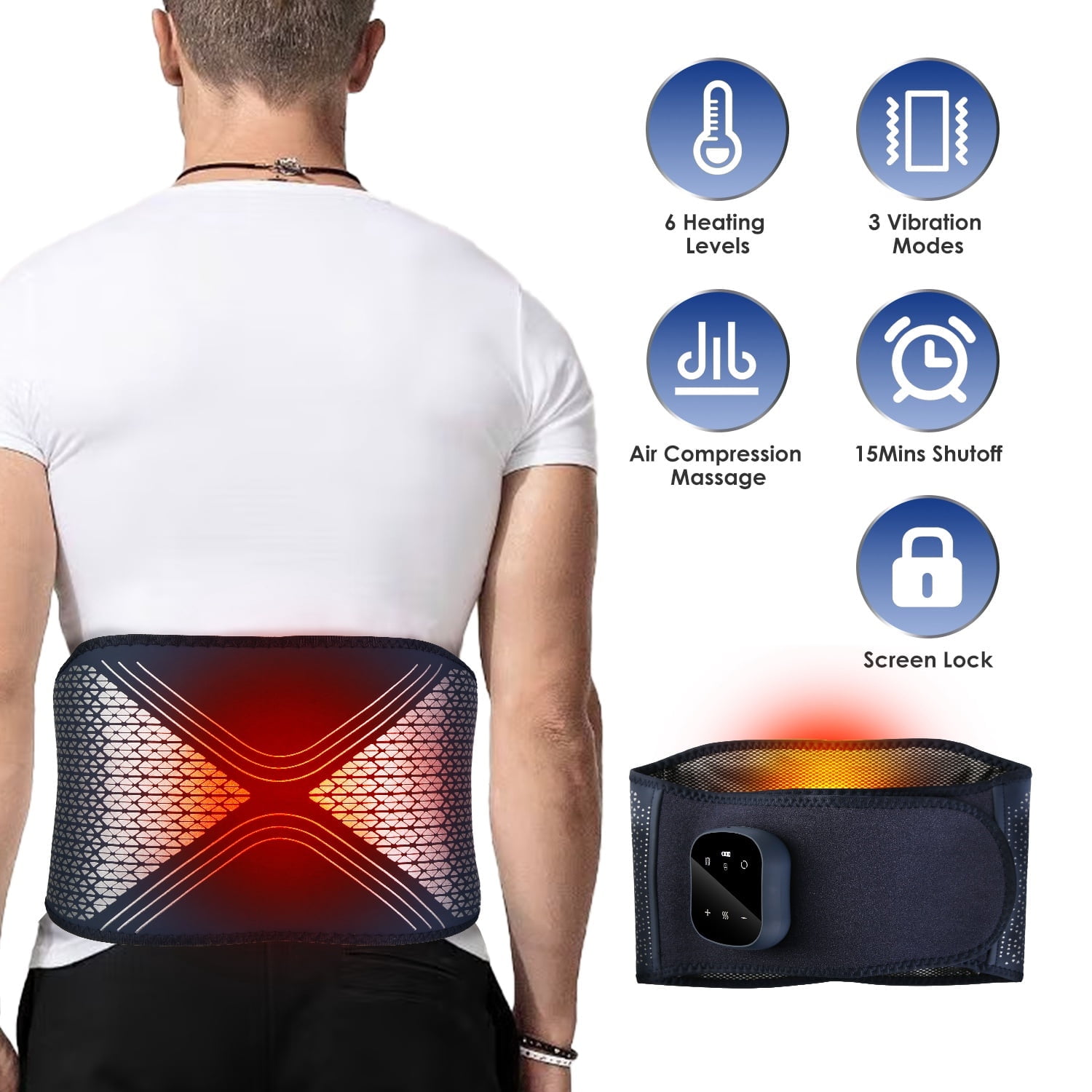 Moclever Lower Back Massager Cordless Heating Pad with Air Compression ...