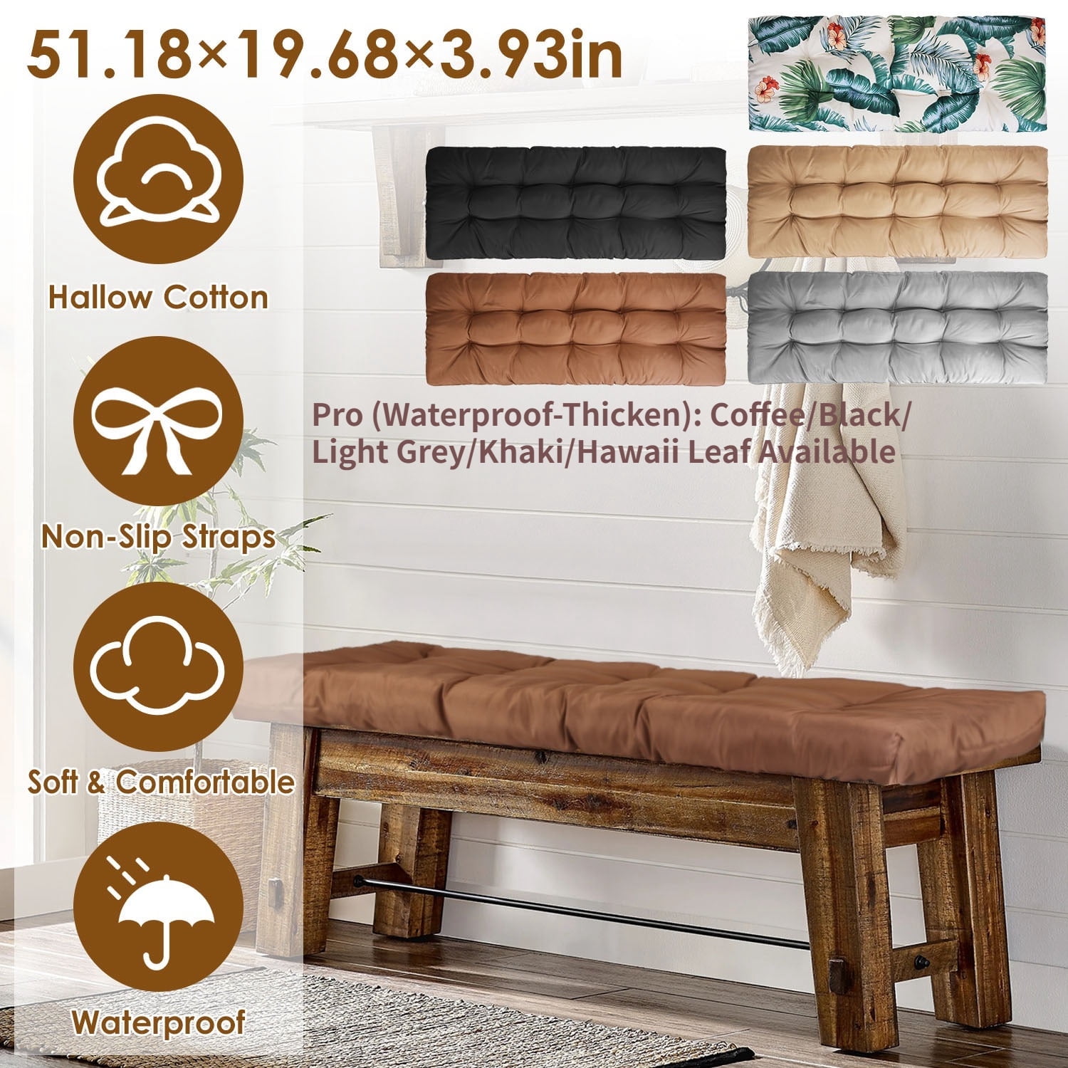 Moclever Outdoor Bench Cushion, 51x20″ Furniture Non Slip Waterproof ...