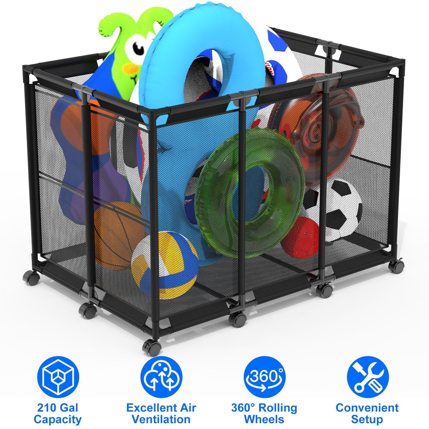 Moclever Pool Float Storage Organizer, 210gal 48x30x33in Rolling Mesh ...