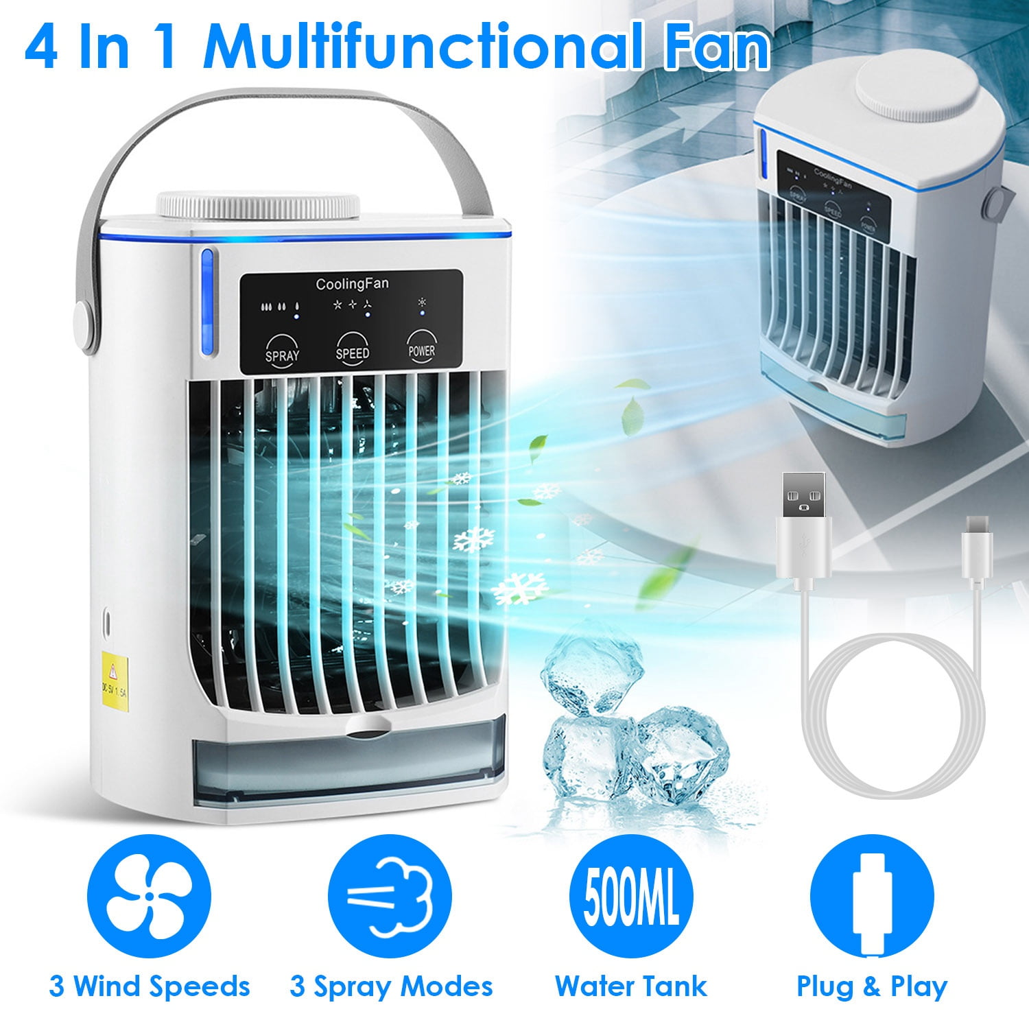 Moclever Portable Air Conditioner Fan, Plug Play 5V Personal Air Cooler ...