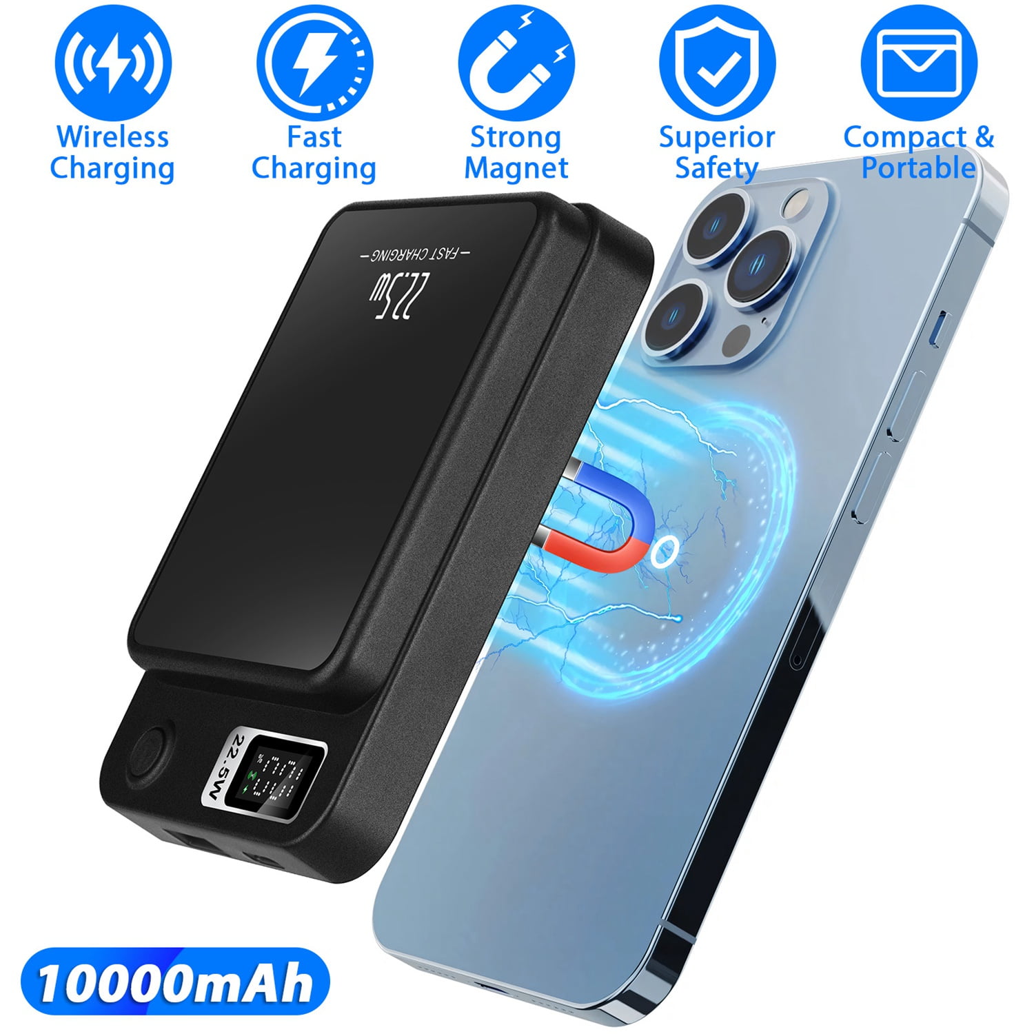 Moclever Portable Charger 2 in 1 Magnetic Wireless Power Bank 10000mAh ...