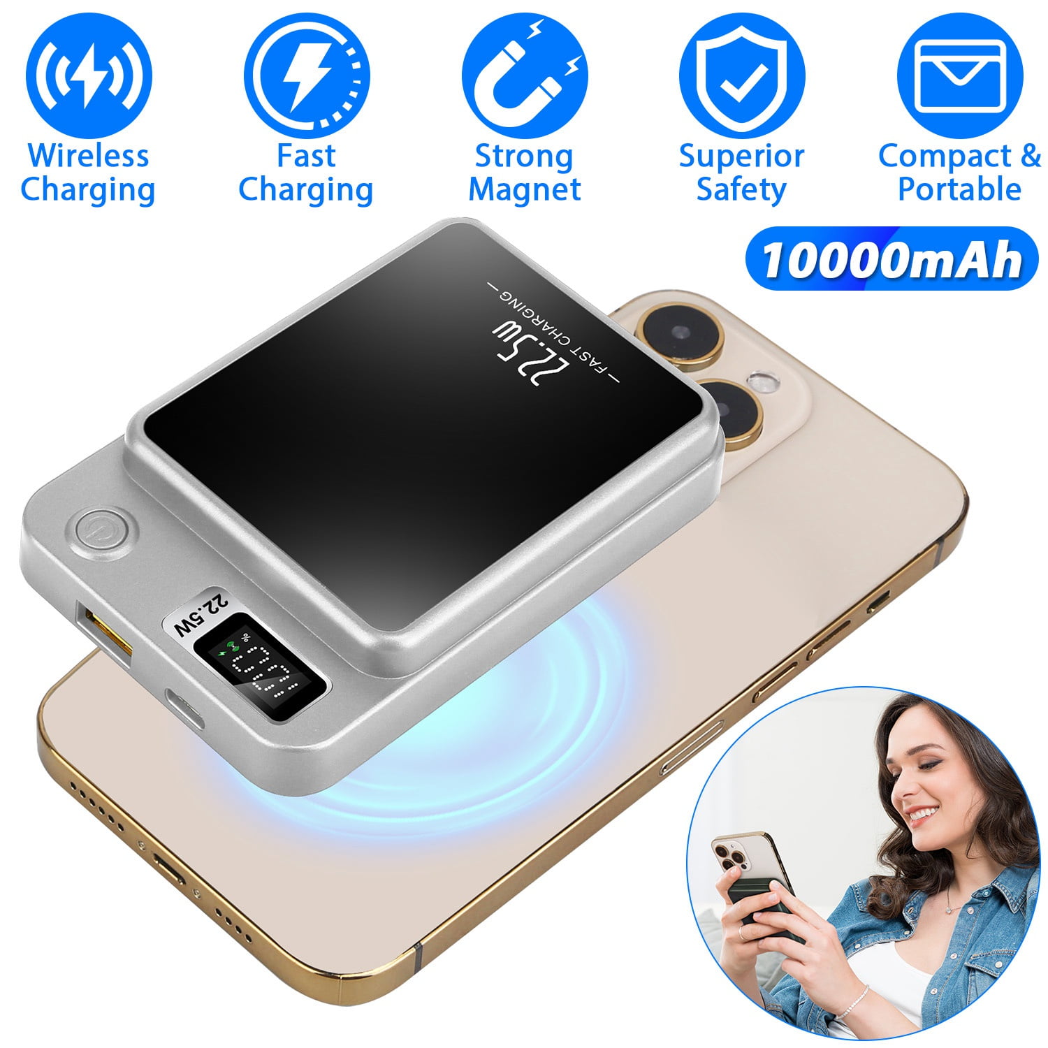 Moclever Portable Charger 2 in 1 Magnetic Wireless Power Bank 10000mAh ...