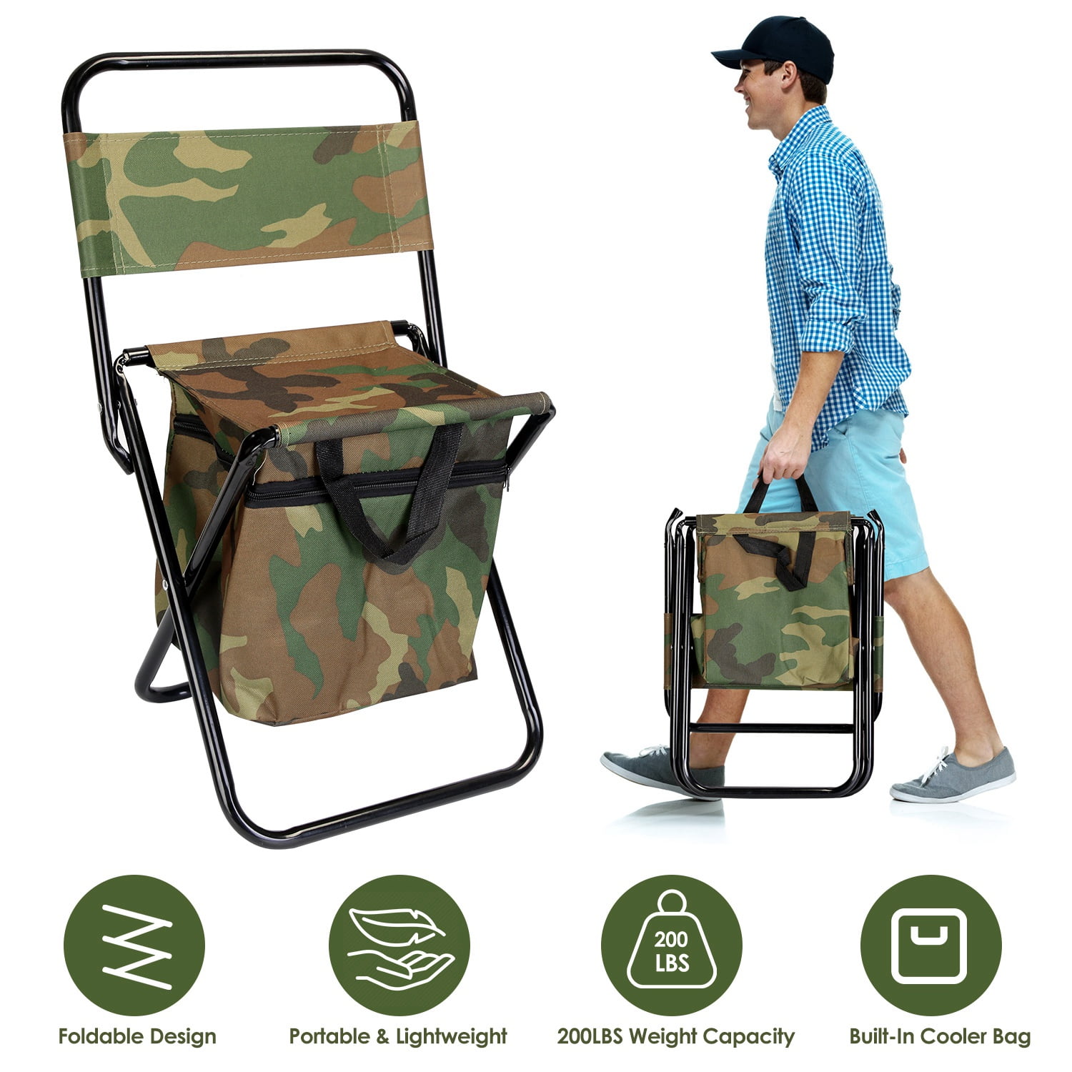 Moclever Portable Fishing Chair, Folding Camping Chair with Cooler Bag ...