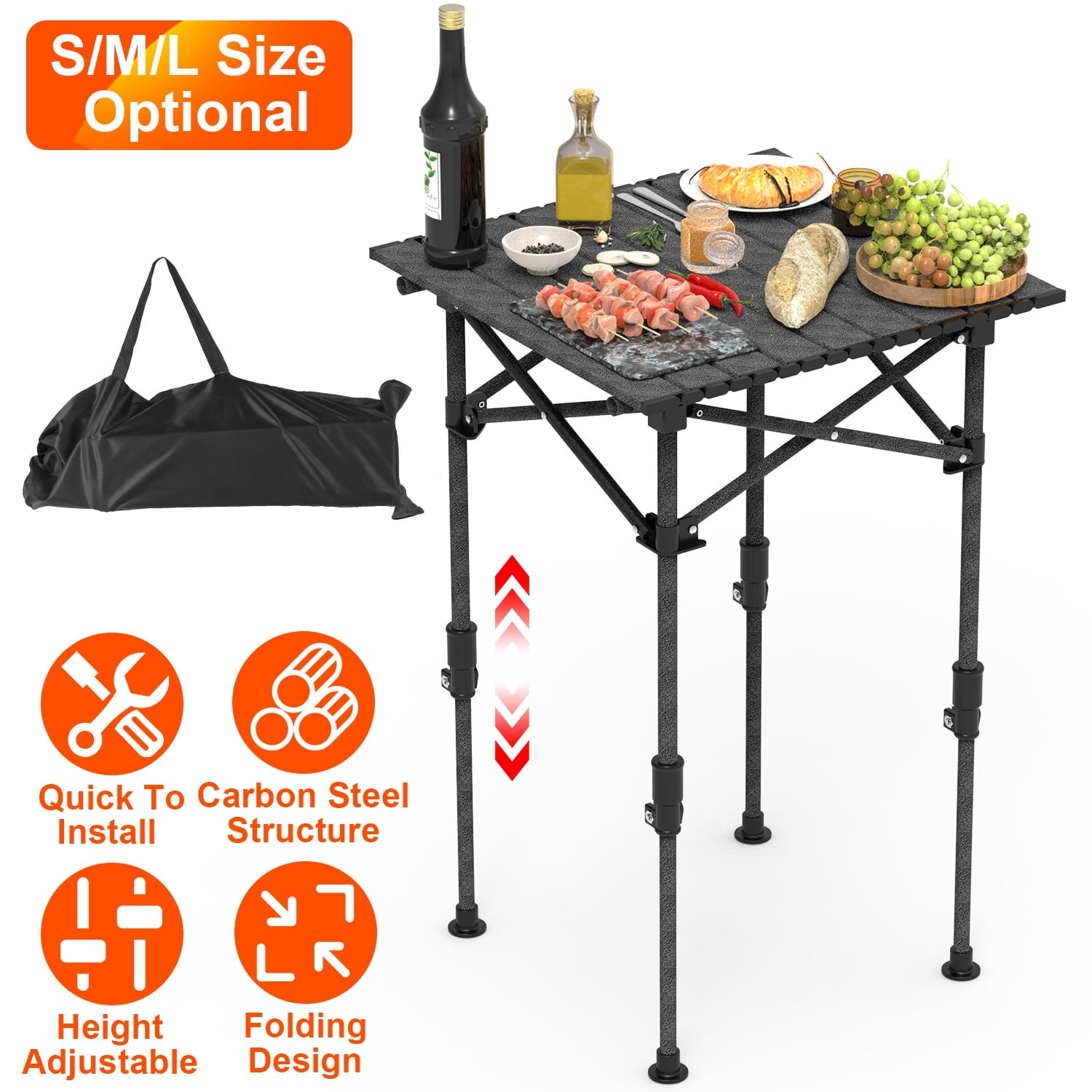 Moclever Folding Camping Table with Adjustable Height, Carbon Steel ...