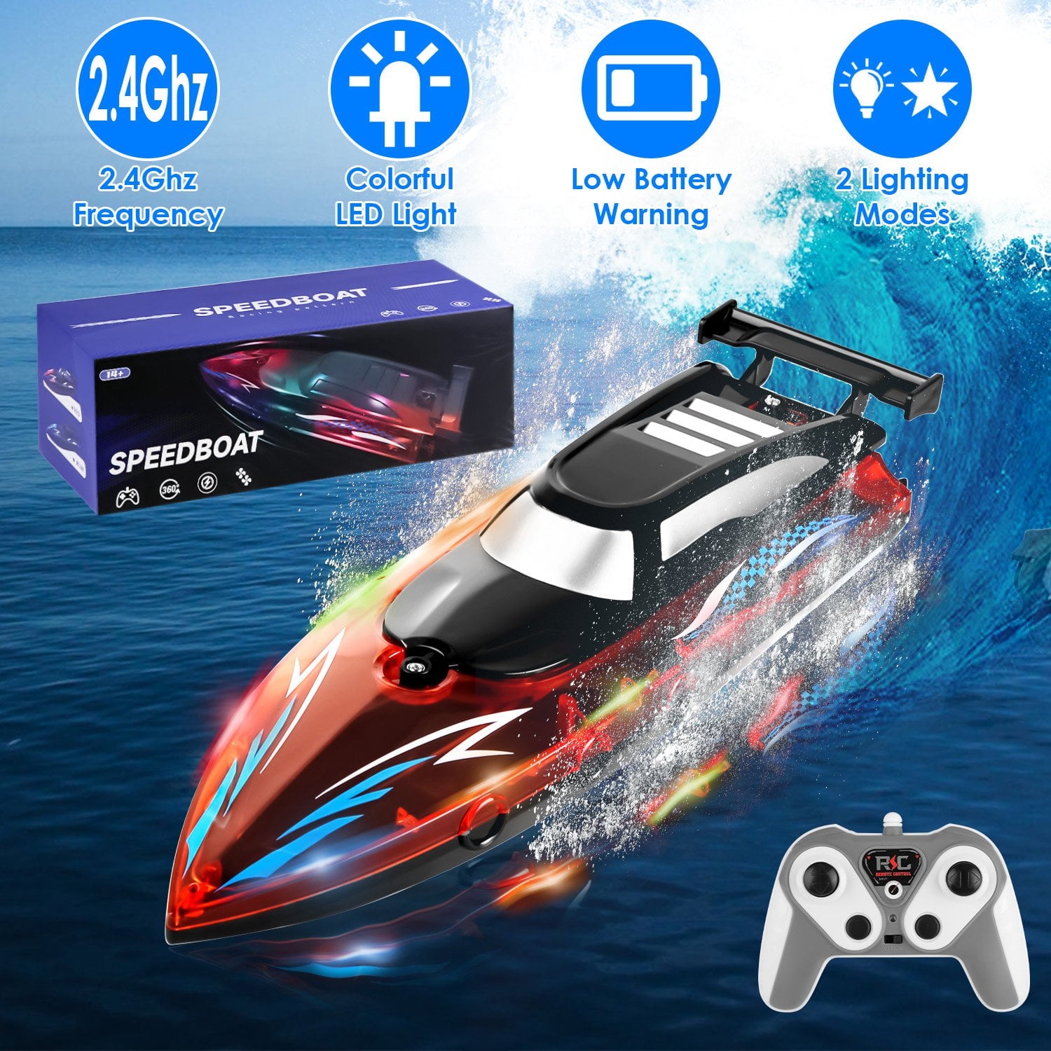 Moclever Remote Control Boat for Kids, 10KM/H 40Mins 2.4Ghz RC Boat ...