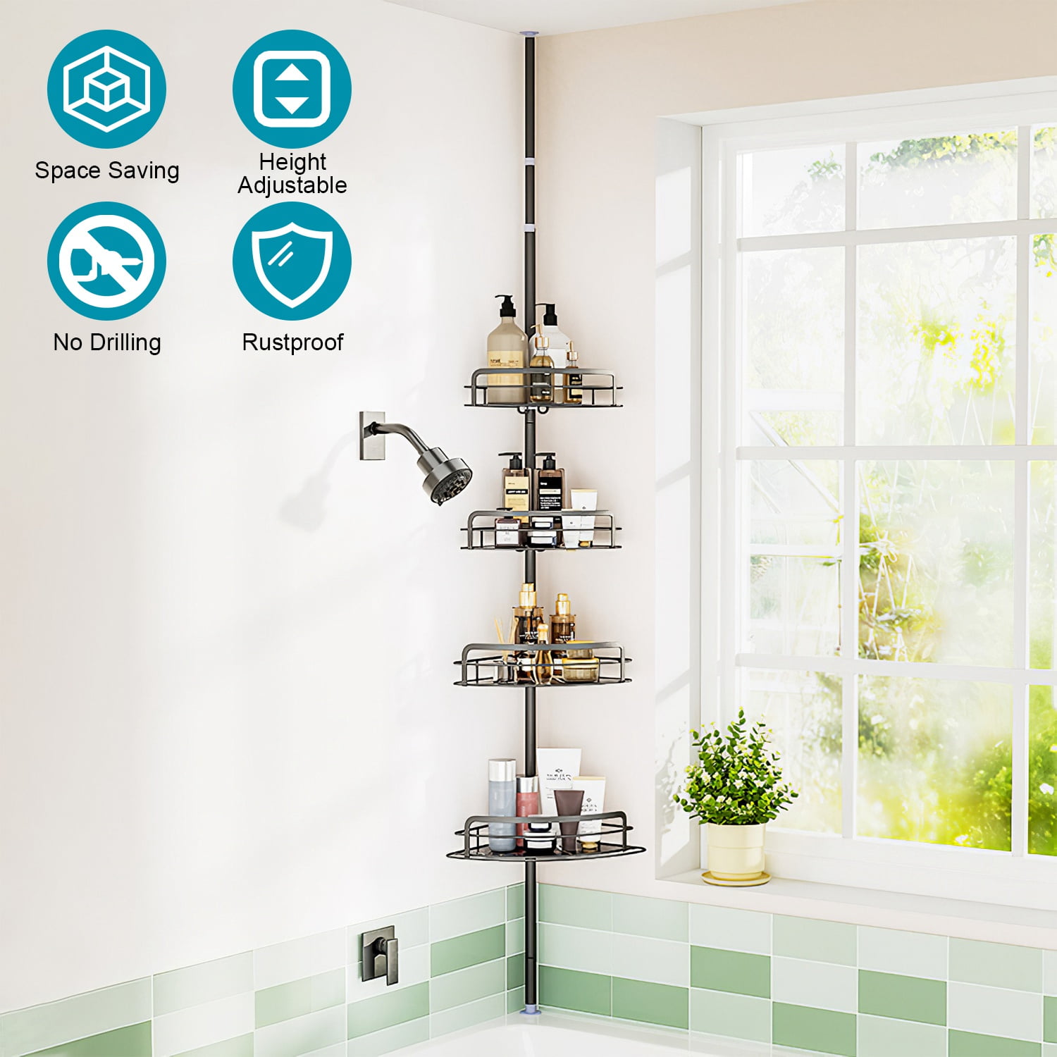 Moclever Shower Tension Pole Caddy, Corner Shower Caddy 4 Height ...