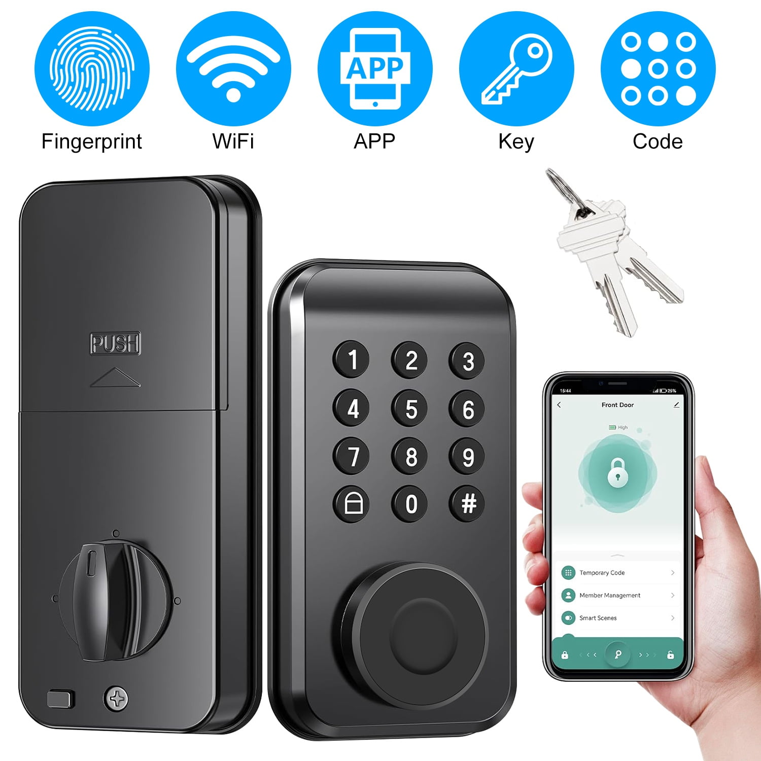 Moclever Smart Door Locks for Front Door, Wireless Electronic Door Lock ...