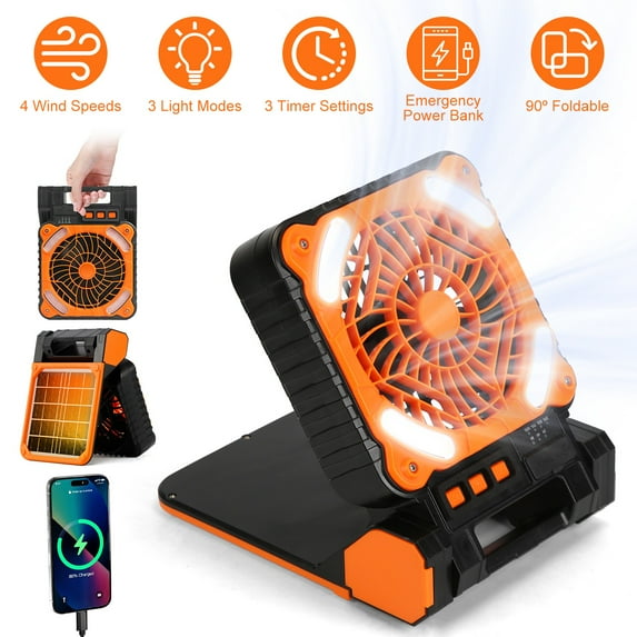 Moclever Solar Camping Fan with LED Lantern, 3 in 1 5200mAh Portable ...
