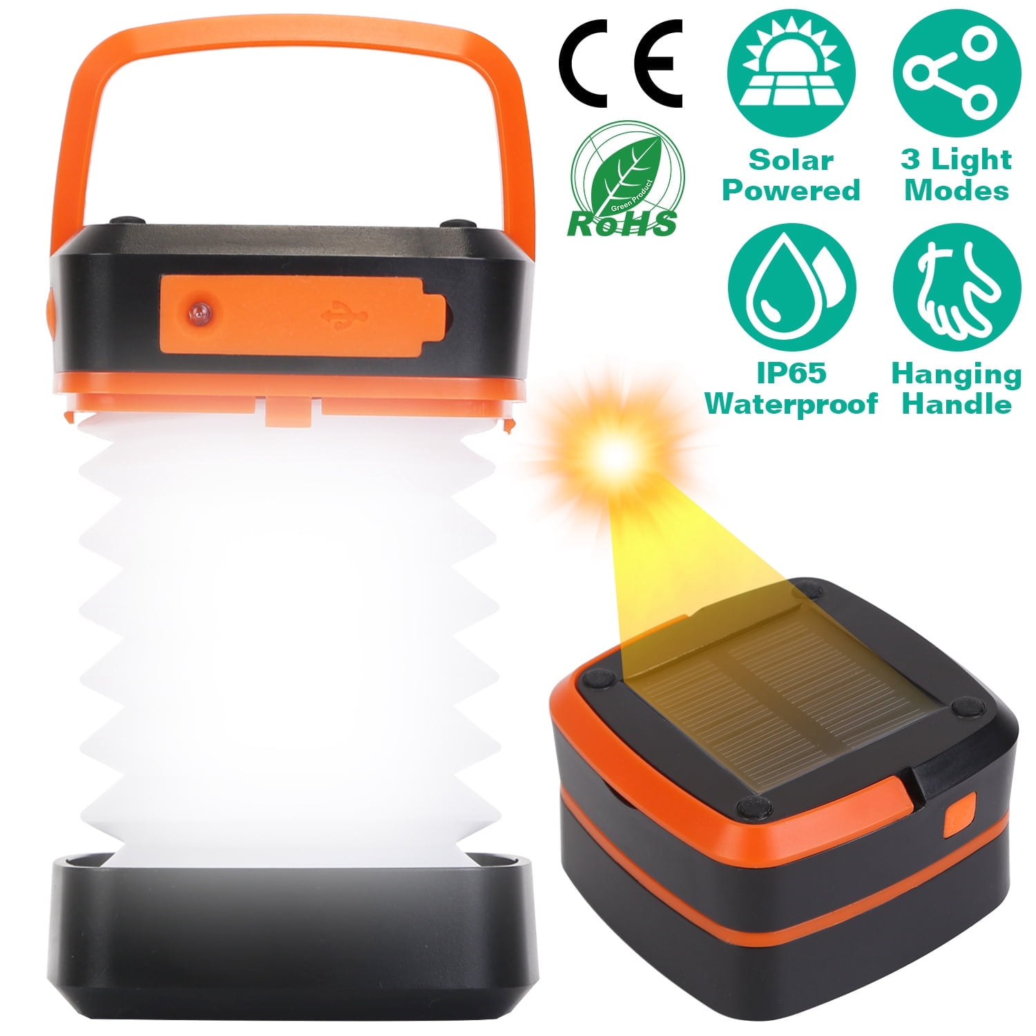Moclever Solar Camping Lantern, Portable Collapsible LED Tent Lamp for ...