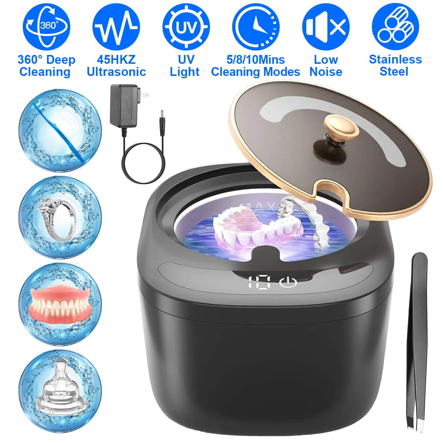 Moclever Ultrasonic Retainer Cleaner, 45kHz Ultrasonic Cleaning Machine ...