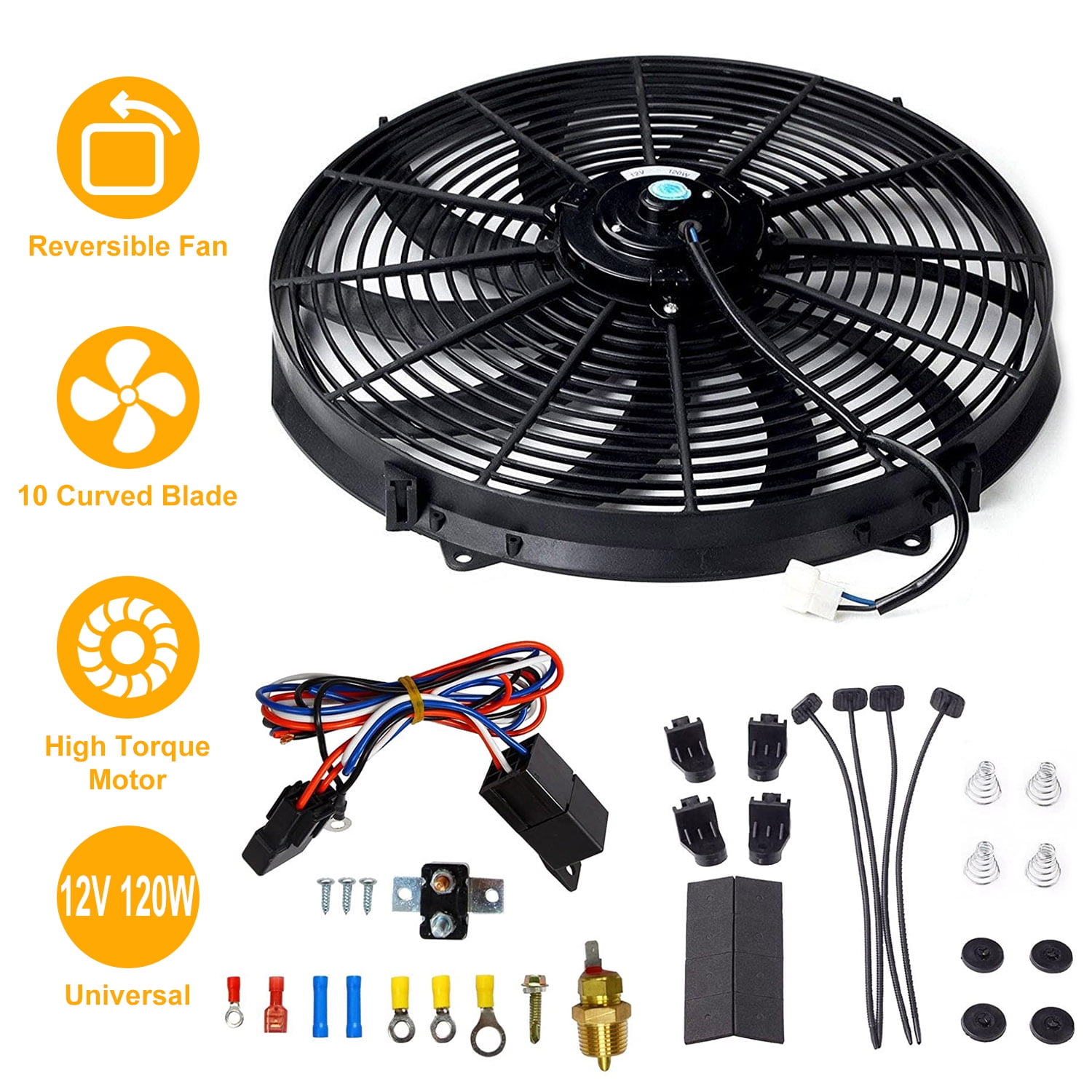Moclever Universal 16in Electric Radiator Cooling Fan 12V 120W Car ...