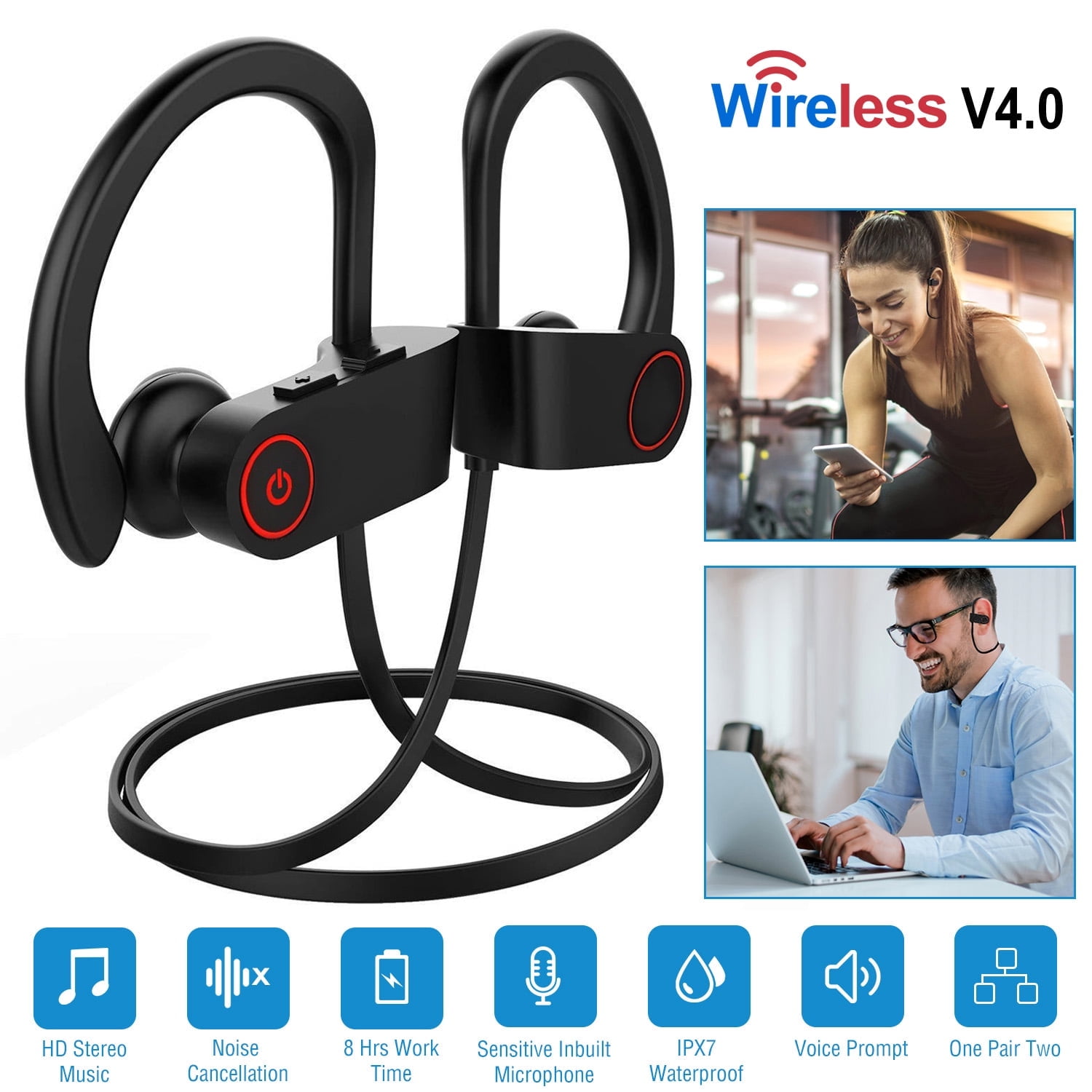 Moclever Wireless Headphones Earbuds Wireless Sports Earphone Headset ...