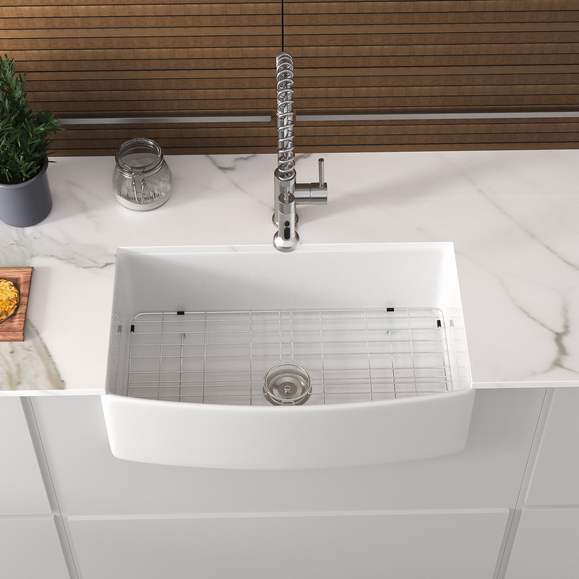 Mocoloo 30 Farmhouse Sink White Arch Edge Curved Apron Front Ceramic ...