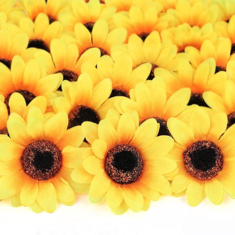 "Mocoosy 100Pcs Mini Artificial Sunflower Heads - 2.8"" Faux Yellow ...