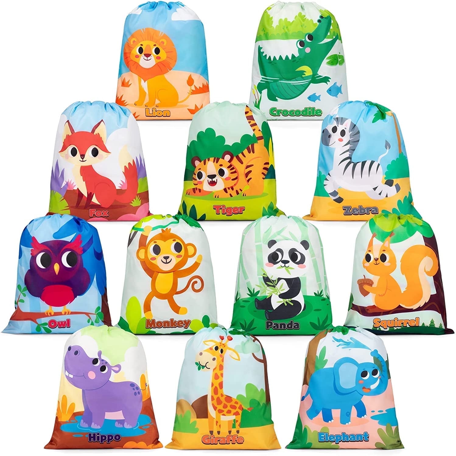 "Mocoosy 12 Pack Jungle Theme Drawstring Gift Bags, Polyester 9.7""x12 ...