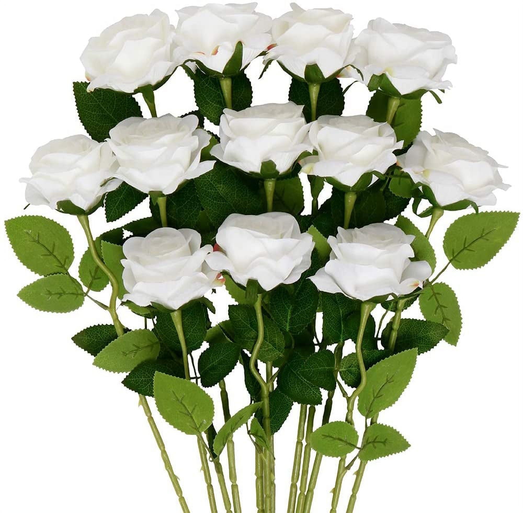 Mocoosy 12 Pcs Artificial White Roses, Realistic Blossom with Stems ...