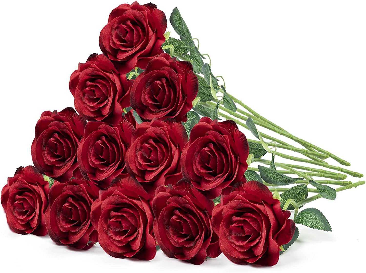 Mocoosy 12PCS Floral Faux Silk Red Roses for Wedding, Party & Home ...