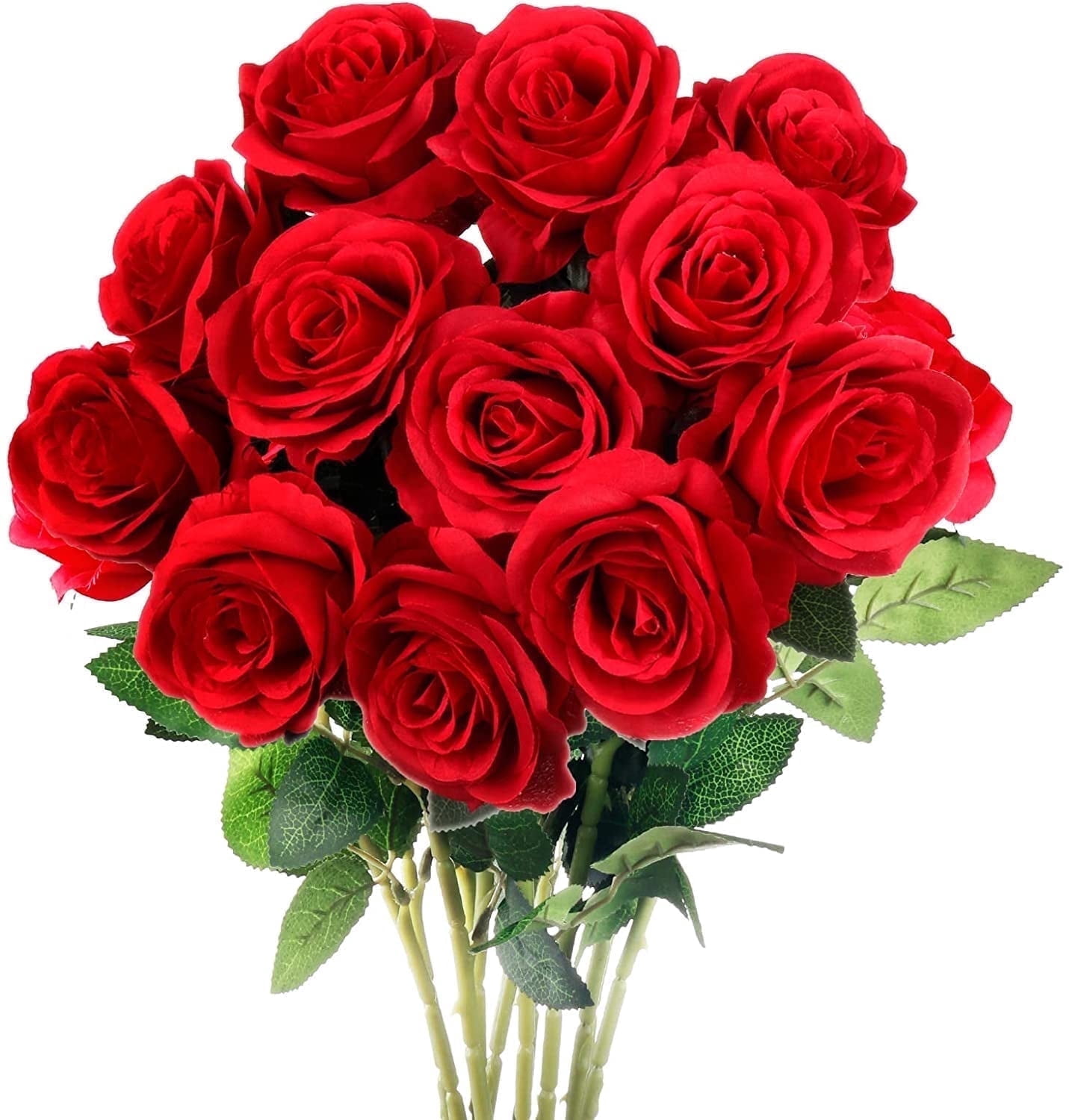 Mocoosy Artificial Red Roses 12PCS with Long Stems for Wedding Bridal ...