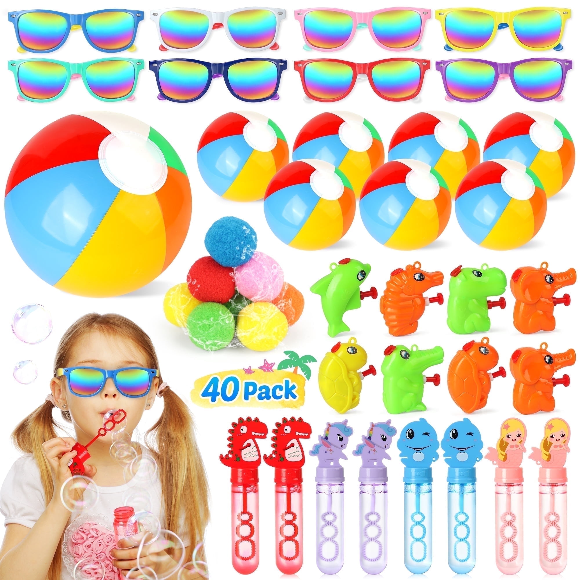 Mocoosy 40 PCS Kids Pool & Beach Party Favors - Sunglasses, Bubble ...