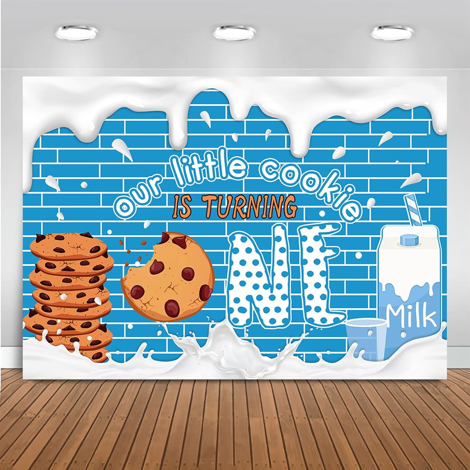 Mocscika Our little Cookie is Turning One Backdrop Cookie Milk 1st ...