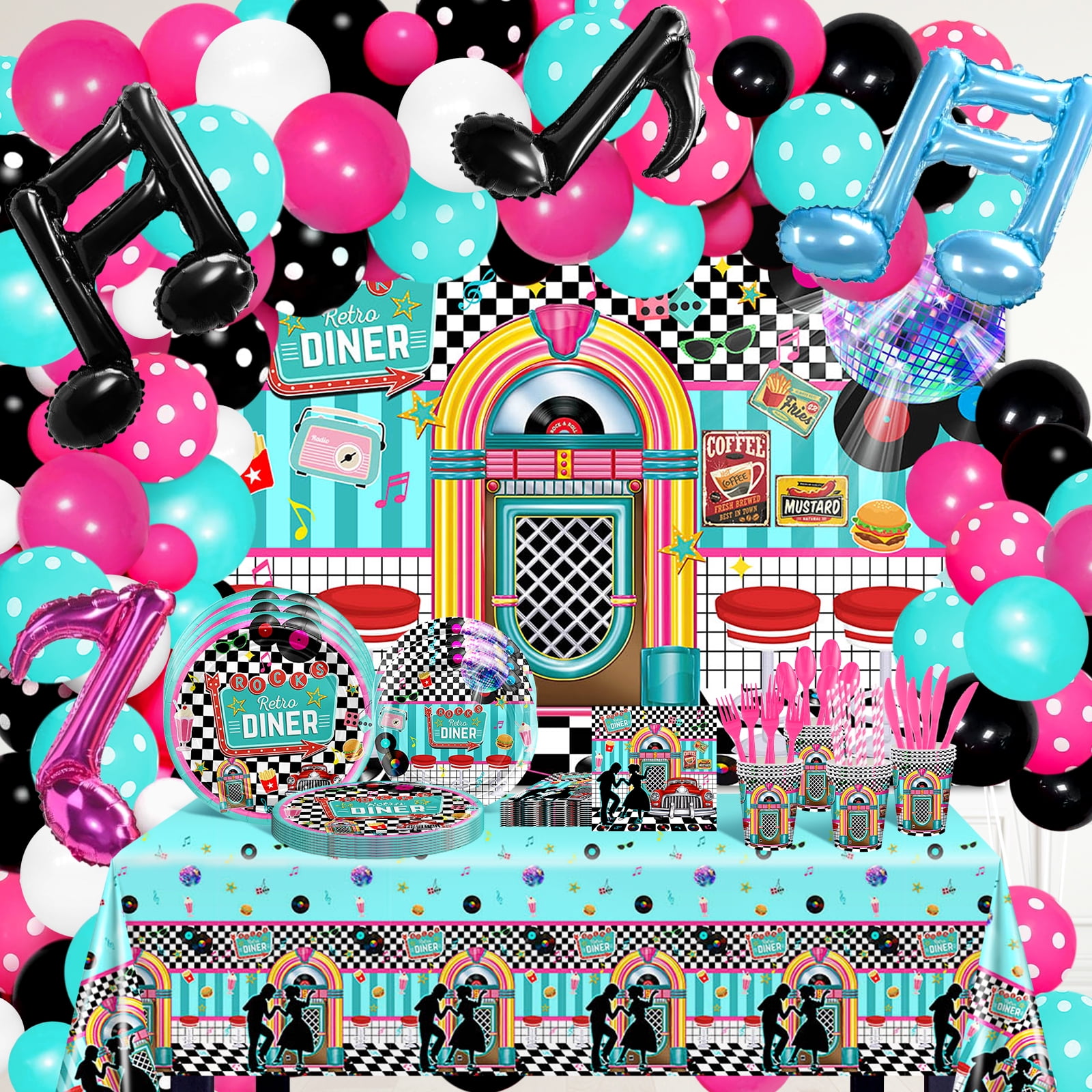 Mocsicka 50s Party Decorations Kit 280 PCS 50s Theme Party Decorations ...