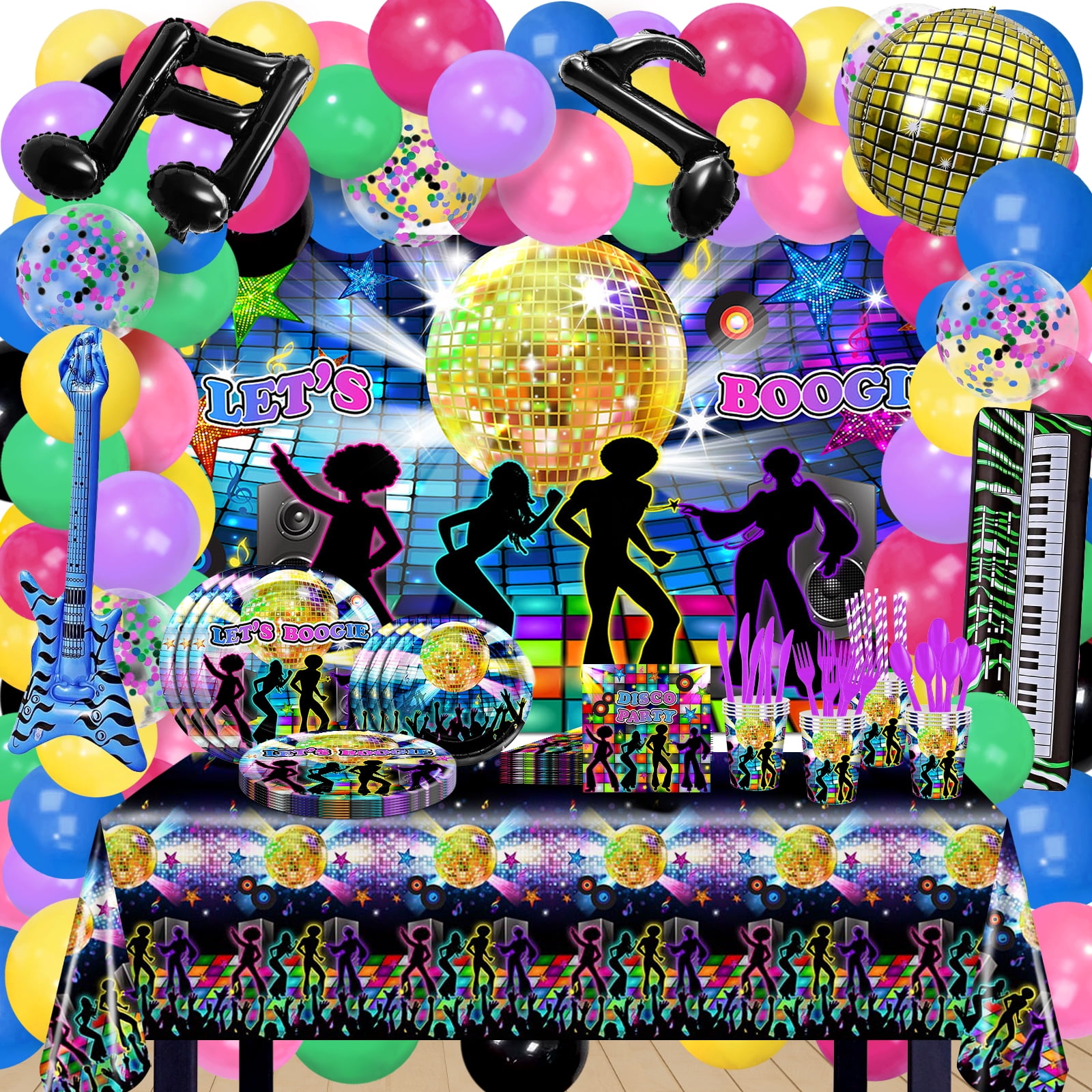 Mocsicka 70s Party Decorations 280 PCS Disco Party Decorations Kit Let ...