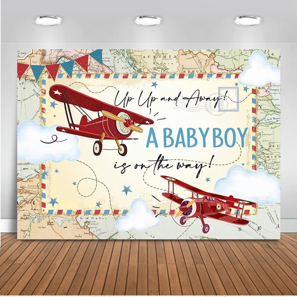 Mocsicka Airplane Baby Backdrop Vintage Plane Adventure Awaits Boy Baby ...
