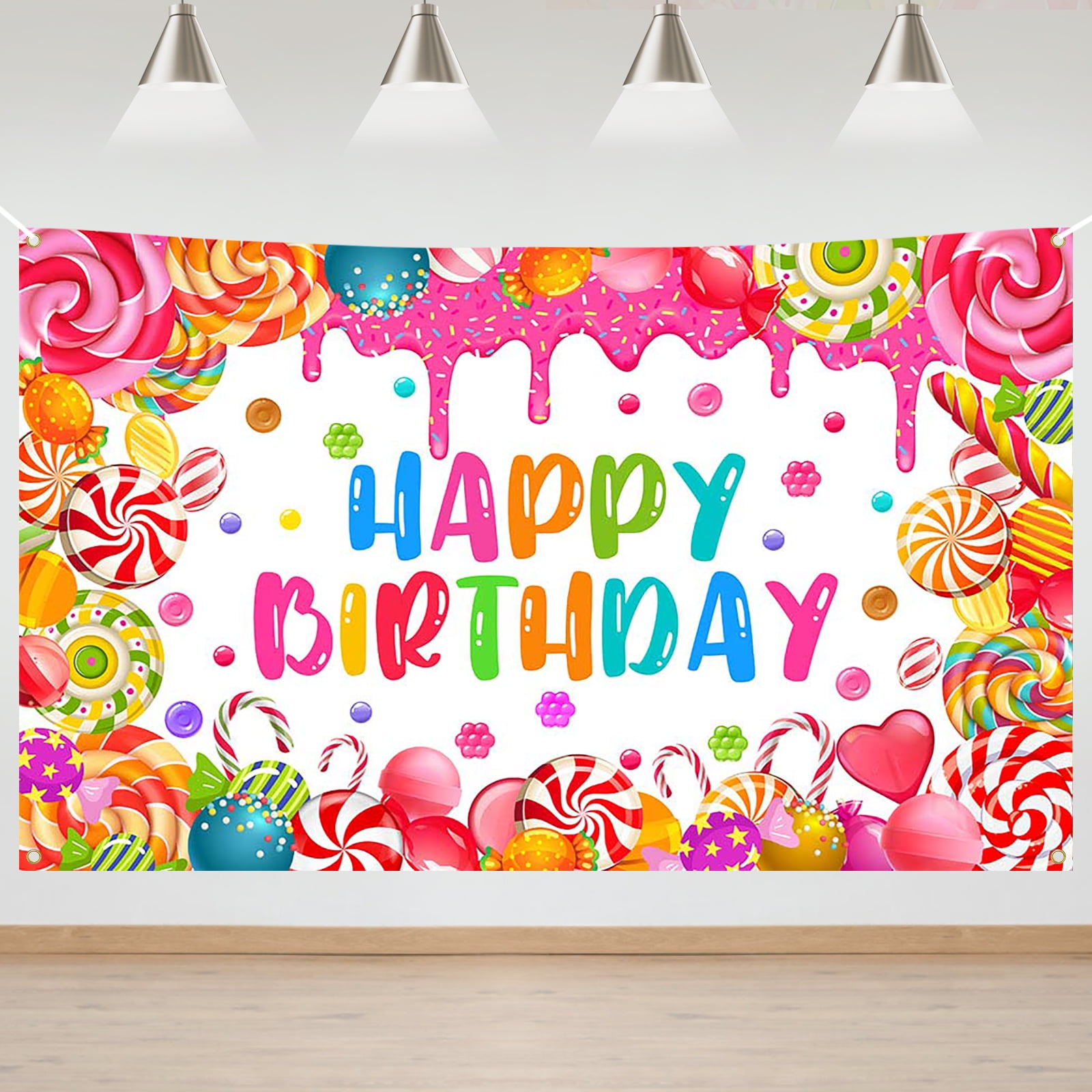 Mocsicka Candyland Birthday Backdrop Lollipop Birthday Banner Candy ...