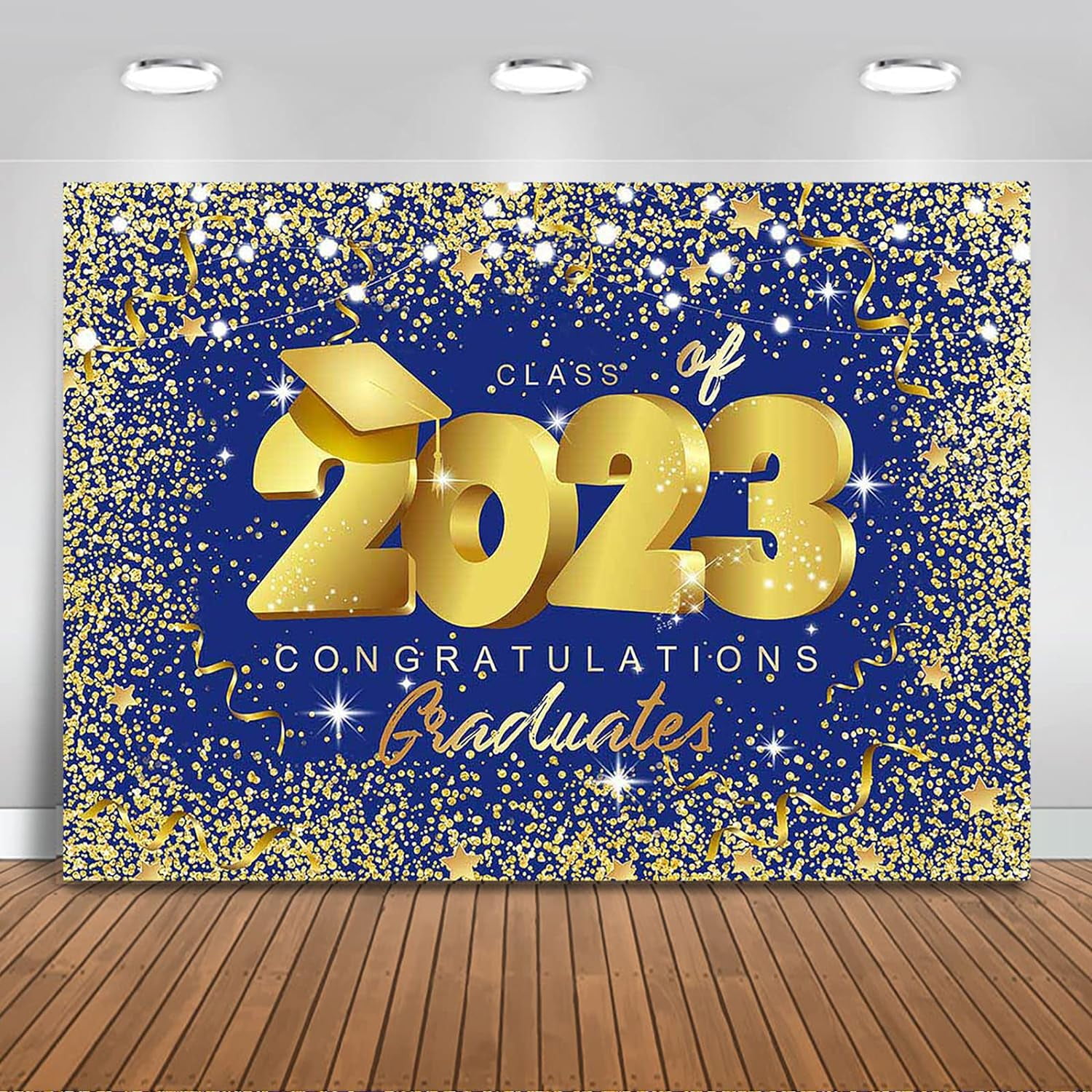 Mocsicka Cl of 2023 Backdrop Royal Blue and Gold Glitter Congrats Grad ...
