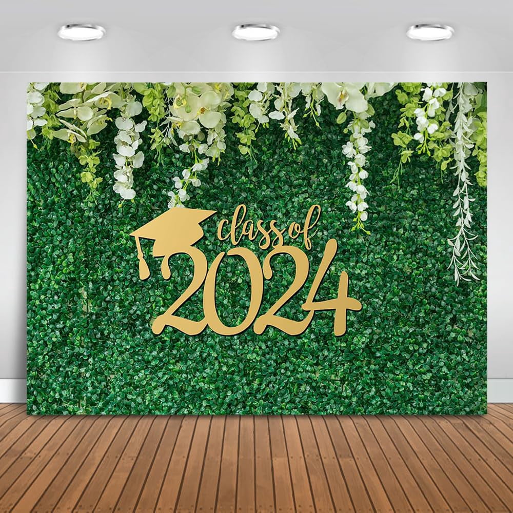 Mocsicka Class of 2024 Graduation Backdrop Green Leaves Flowers ...
