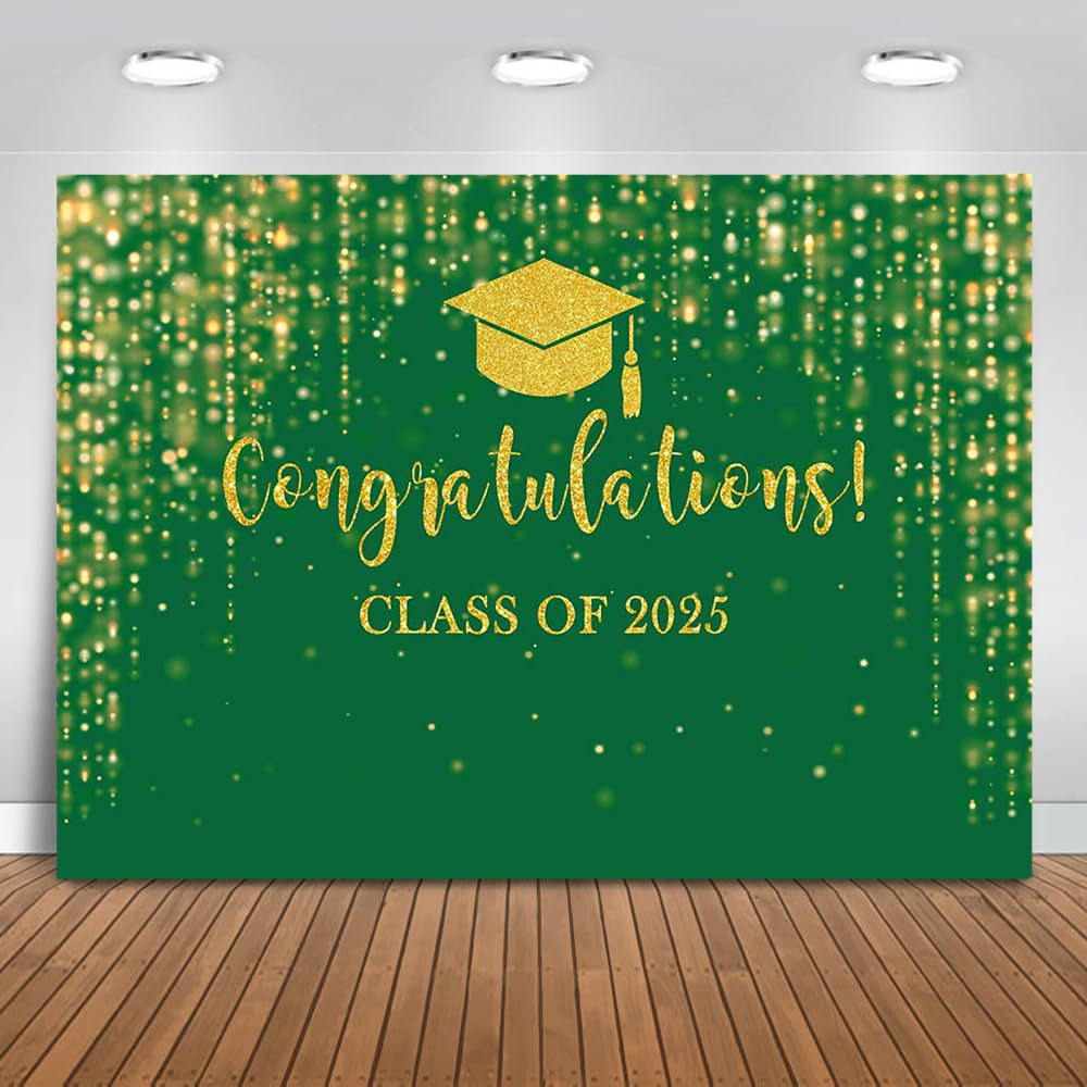 Mocsicka Class of 2025 DHF10 Backdrop Green Gold Glitter Bokeh ...