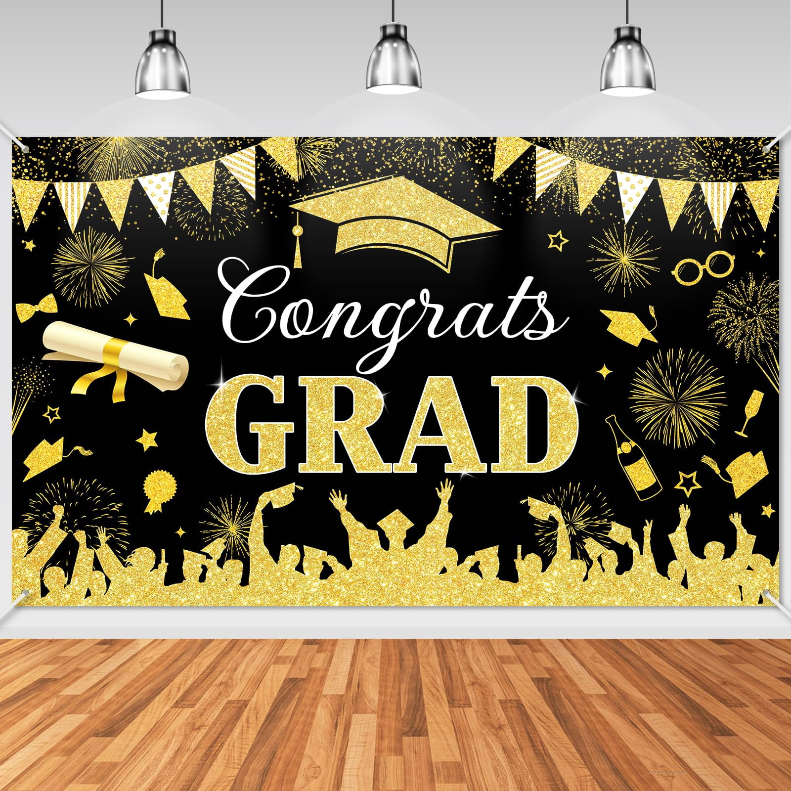 Mocsicka Congrats Grad Banner STF9 Black Gold 2025 Congratulations ...
