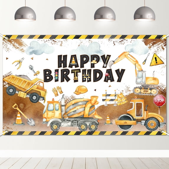 Mocsicka Construction Birthday backdrop Truck Happy Birthday Banner for ...