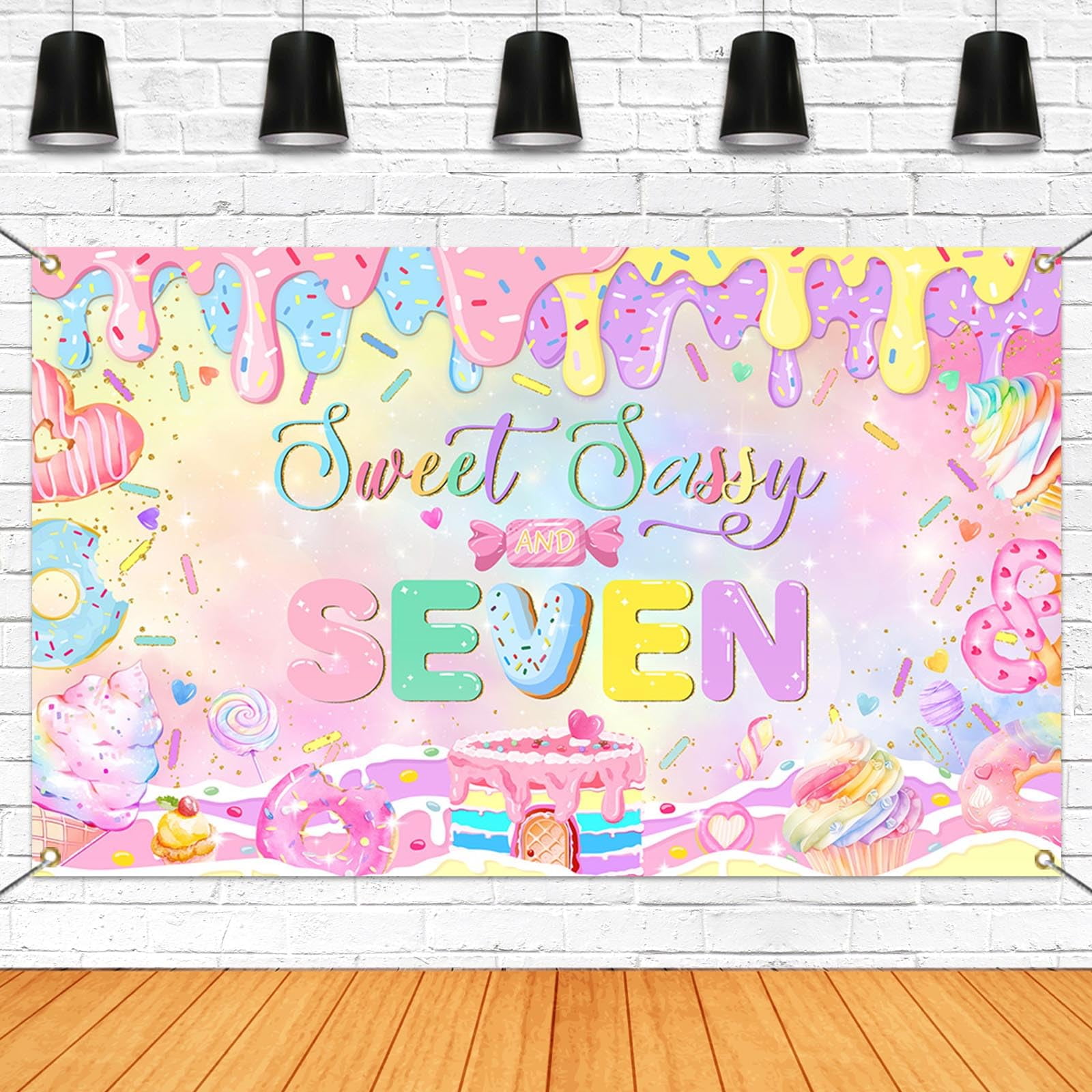 Mocsicka Donut 7th Birthday Banner Backdrop BSL1 Sweet Sassy and Seven ...
