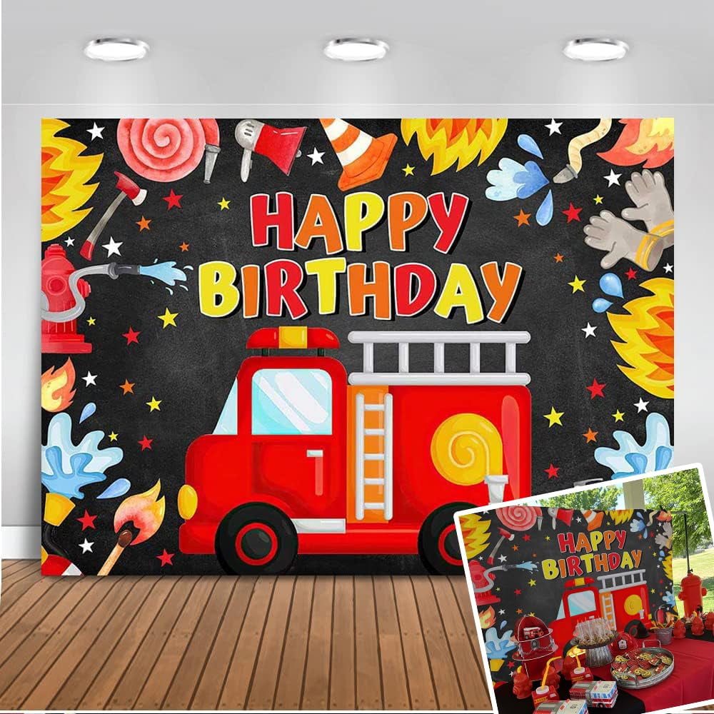 Mocsicka Fireman Birthday Backdrop STF9 7x5ft Fire Truck Happy Birthday Party Decorations Banner ...
