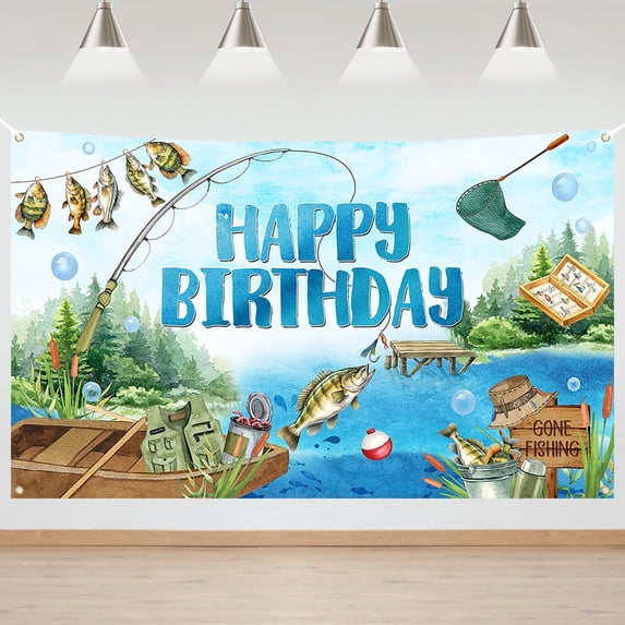 Mocsicka Gone Fishing Birthday Backdrop 70.8 x 43.3 inch Fishing Theme ...
