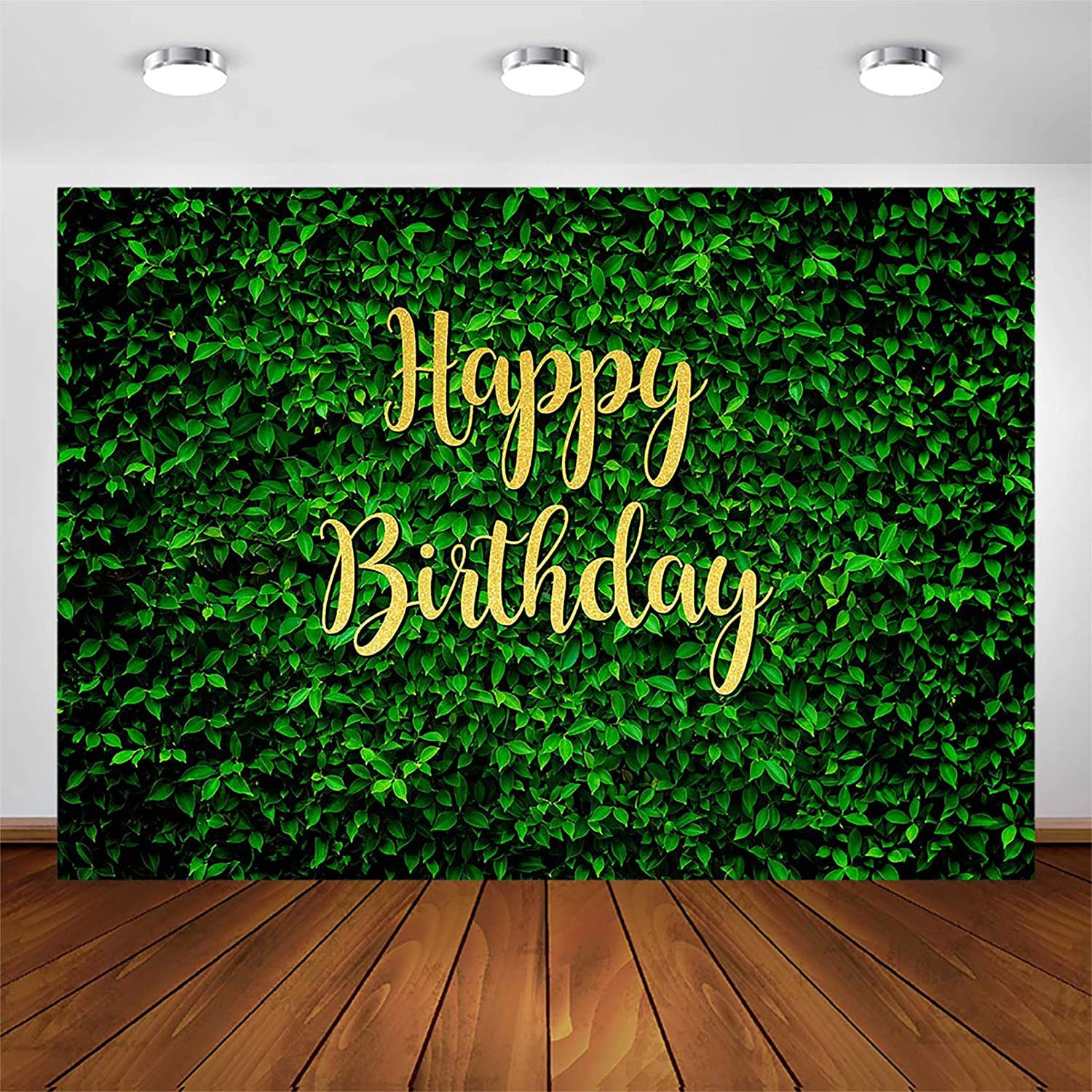 Mocsicka Green Leaves Happy Birthday Backdrop for Jungle Safari Party ...
