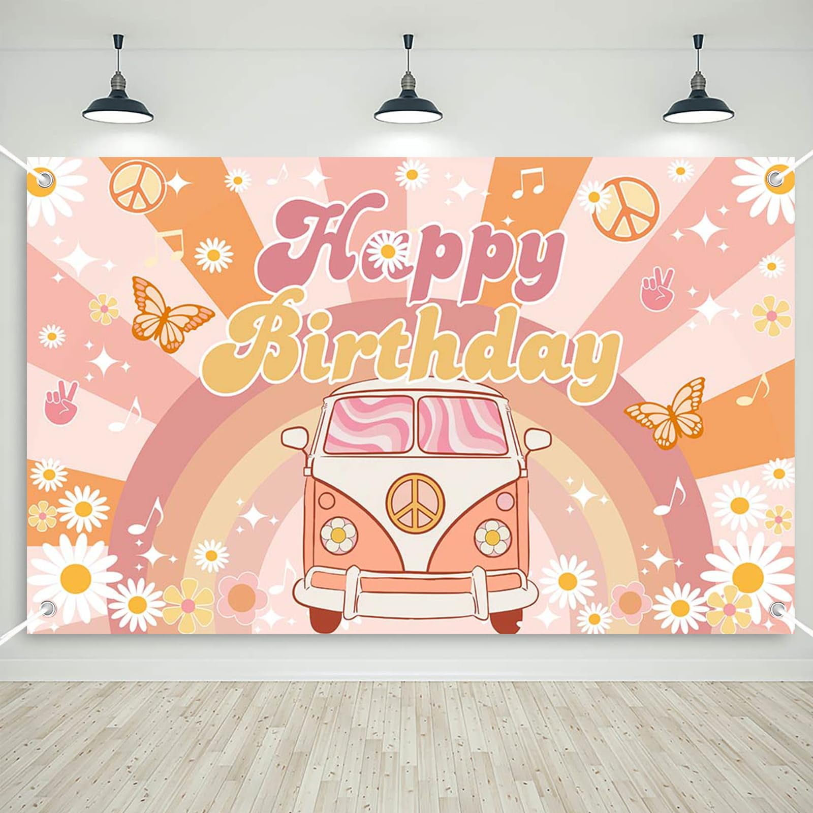 Mocsicka Groovy Birthday Banner Retro Hippie Boho Daisy Party ...