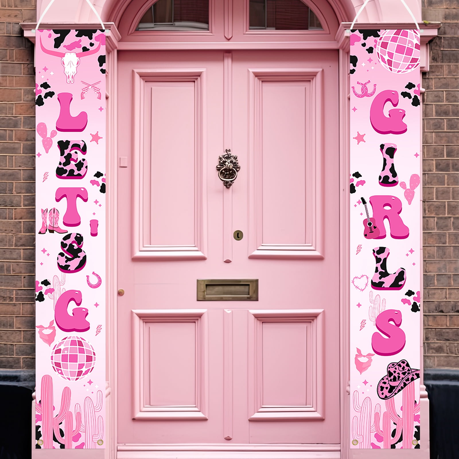 Mocsicka Let's Go Cowgirl Party Banner Pink Western Cowgirl Porch Sign ...