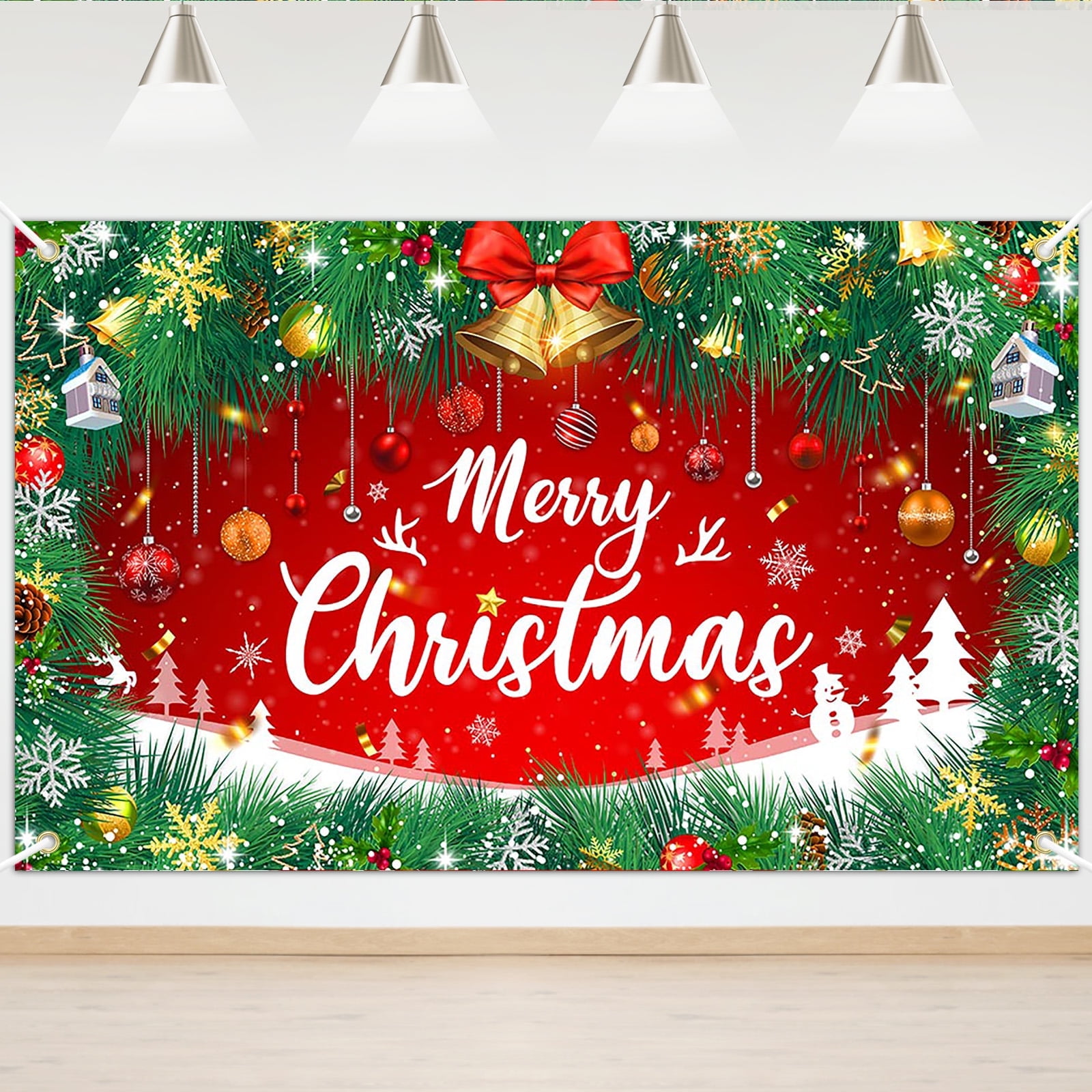 Mocsicka Merry Christmas Backdrop 6x4 ft Red Green Jingle Bell Garland ...